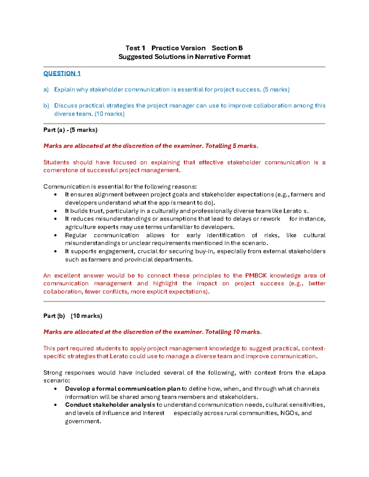 Project Management - Practice Test 1 (2025) Section B Questions - Studocu