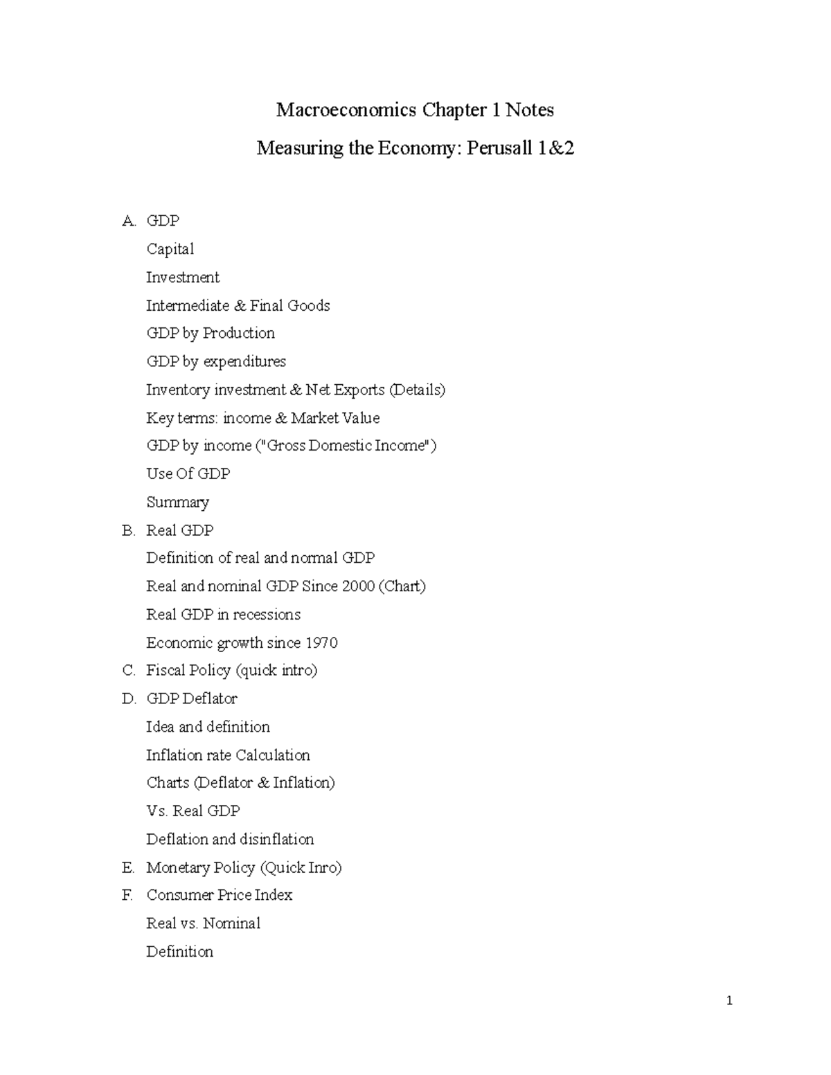 Chapter 1 Notes (ECO 101): Understanding and Measuring the Economy ...