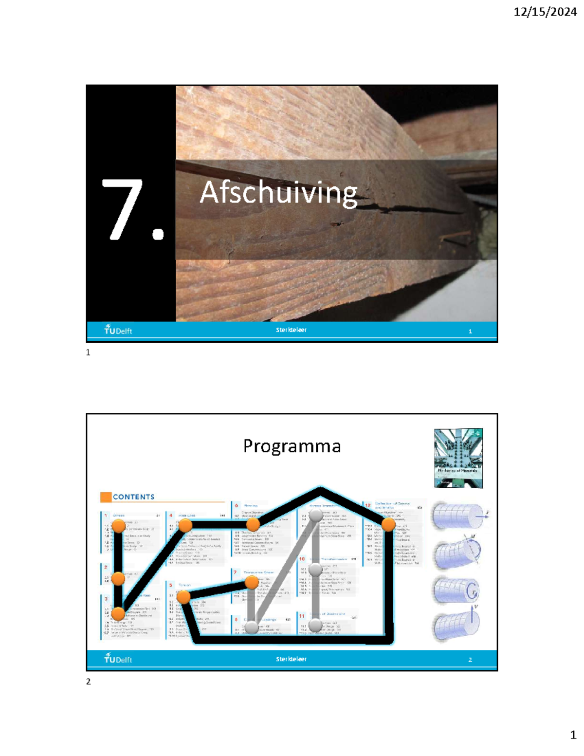College 11 - Afschuiving en Schuifspanning in Sterkteleer - Studeersnel