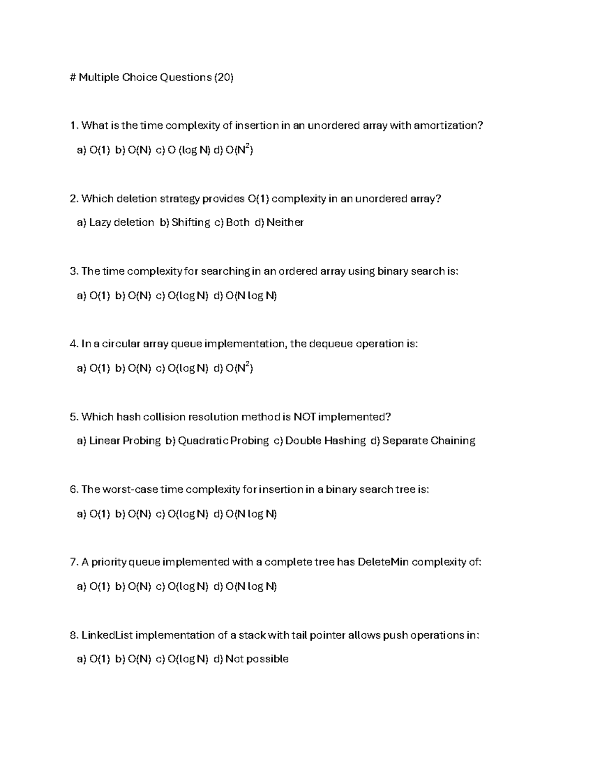 Data Structures & Algorithms: Quiz on Complexity Analysis - Multiple Choice Questions (20) What ...