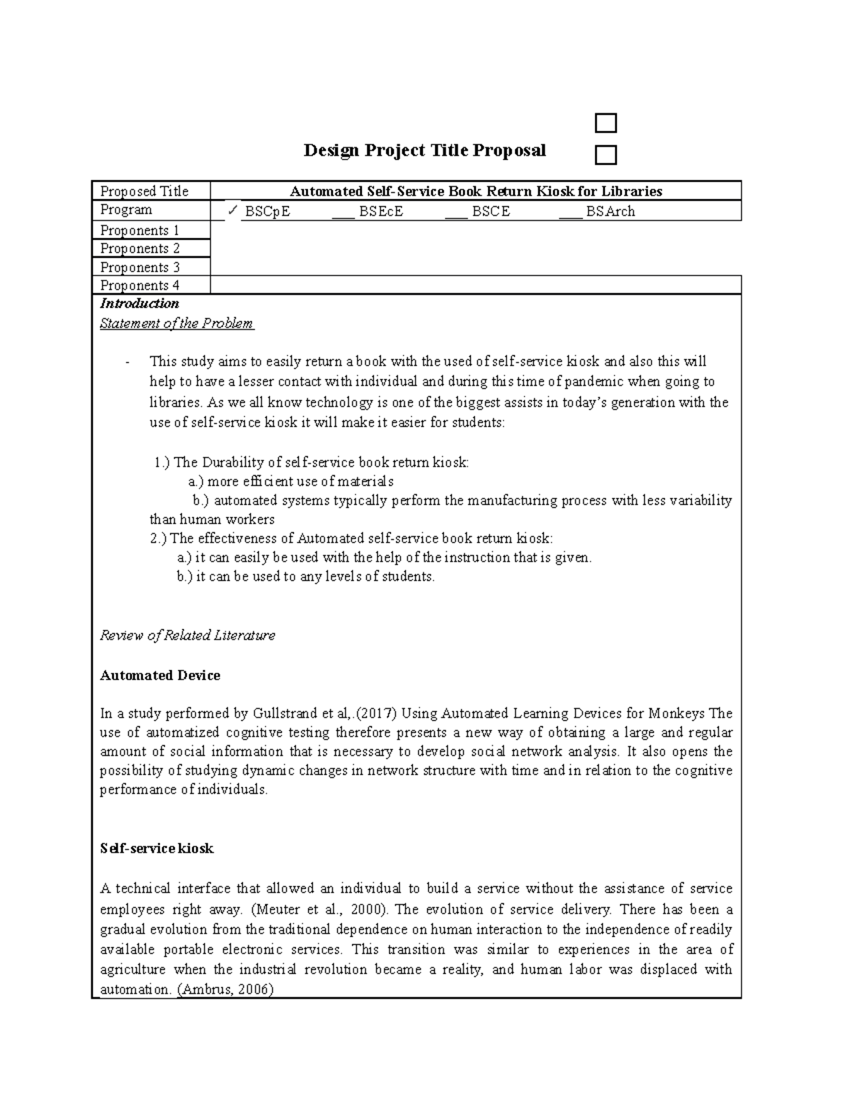 Automated Self-Service Book Return Kiosk Proposal for BSCpE/BSEcE/BSCE ...