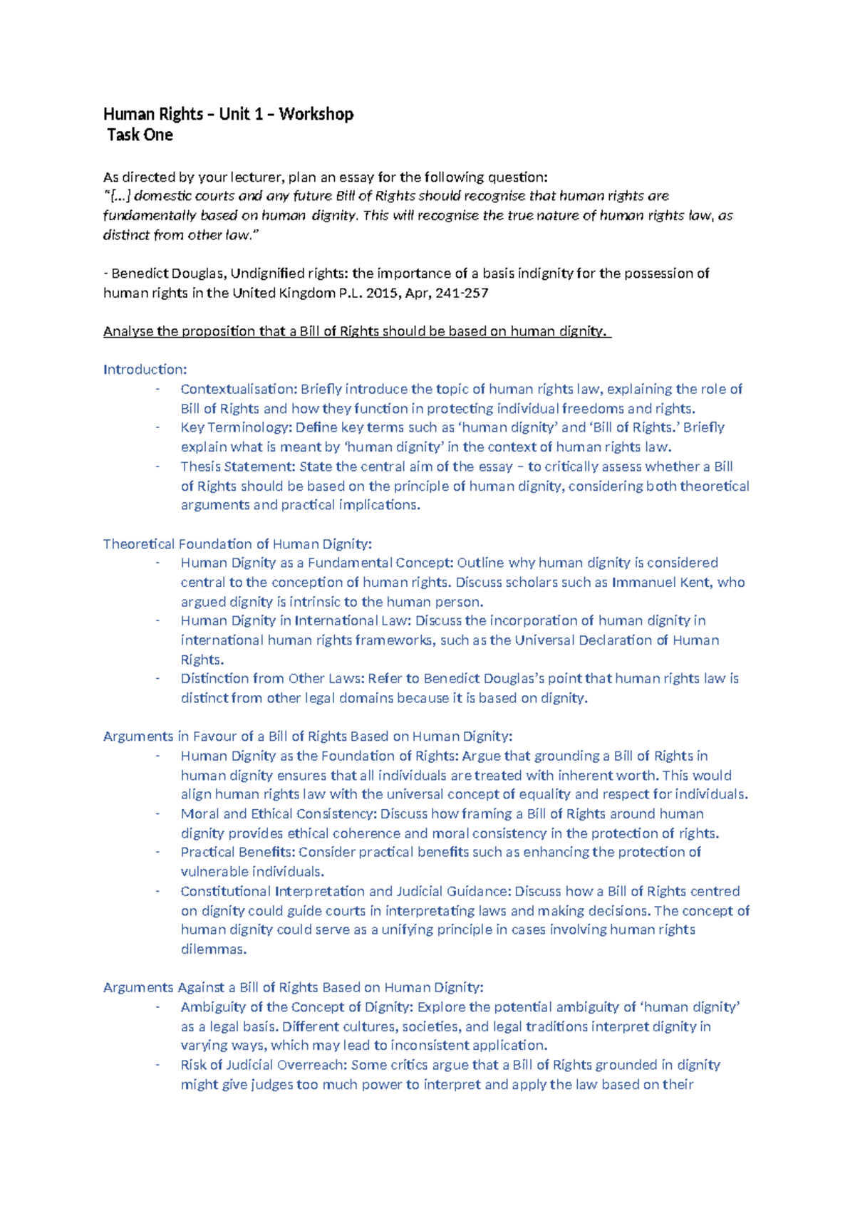 Human Rights - Unit 1 Workshop - Human Rights – Unit 1 – Workshop Task ...
