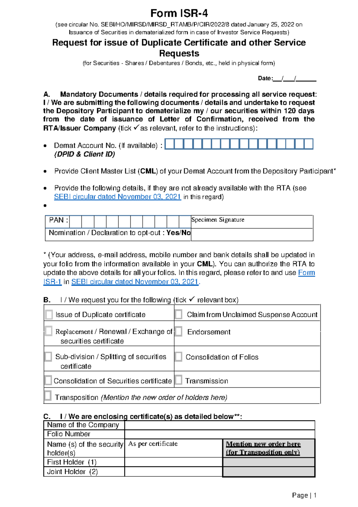 Request for Duplicate Certificate & Service Requests - Form ISR-4 - Studocu
