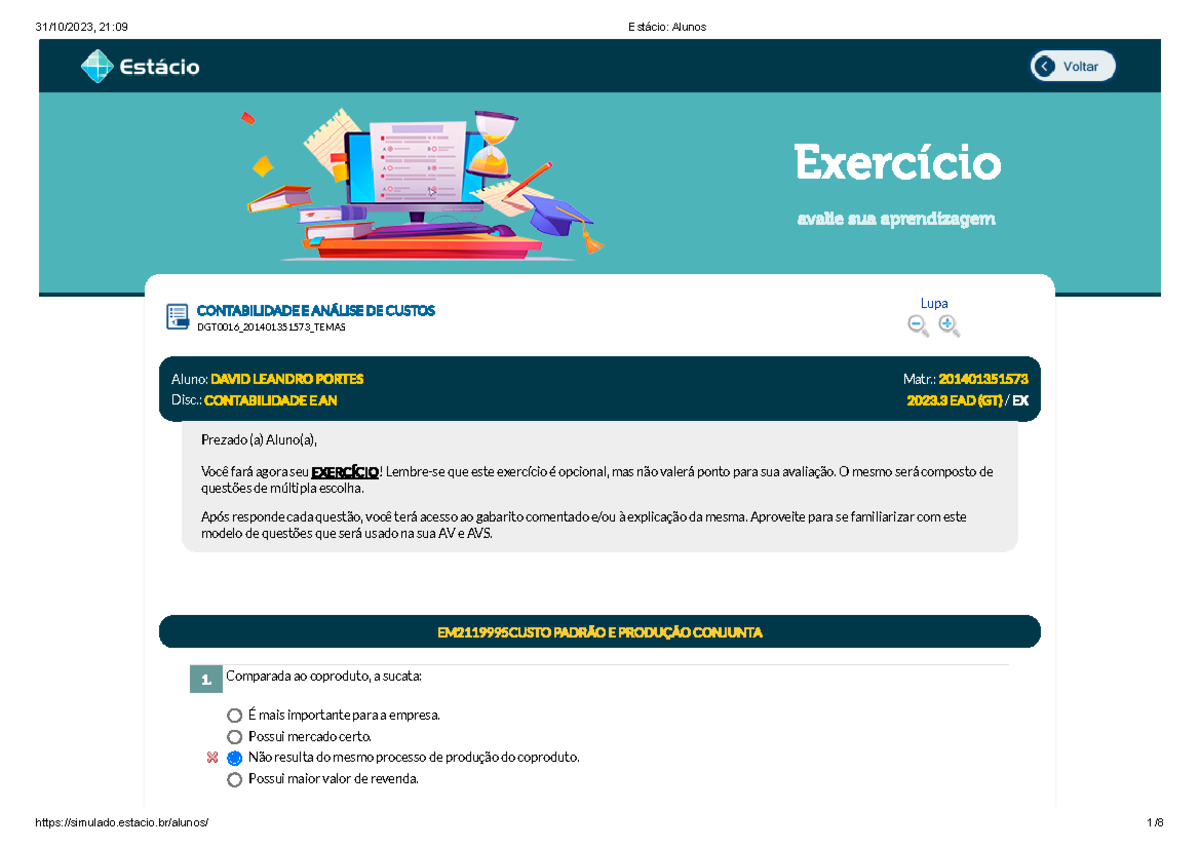 Prova E Questões Contabilidade E Análise DE Custos Estacio EAD - Exercício avalie sua ...