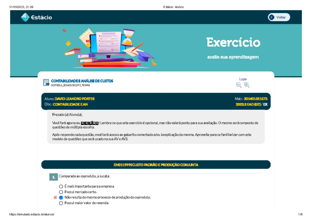 Prova E Questões Contabilidade E Análise DE Custos Estacio EAD - Exercício avalie sua ...