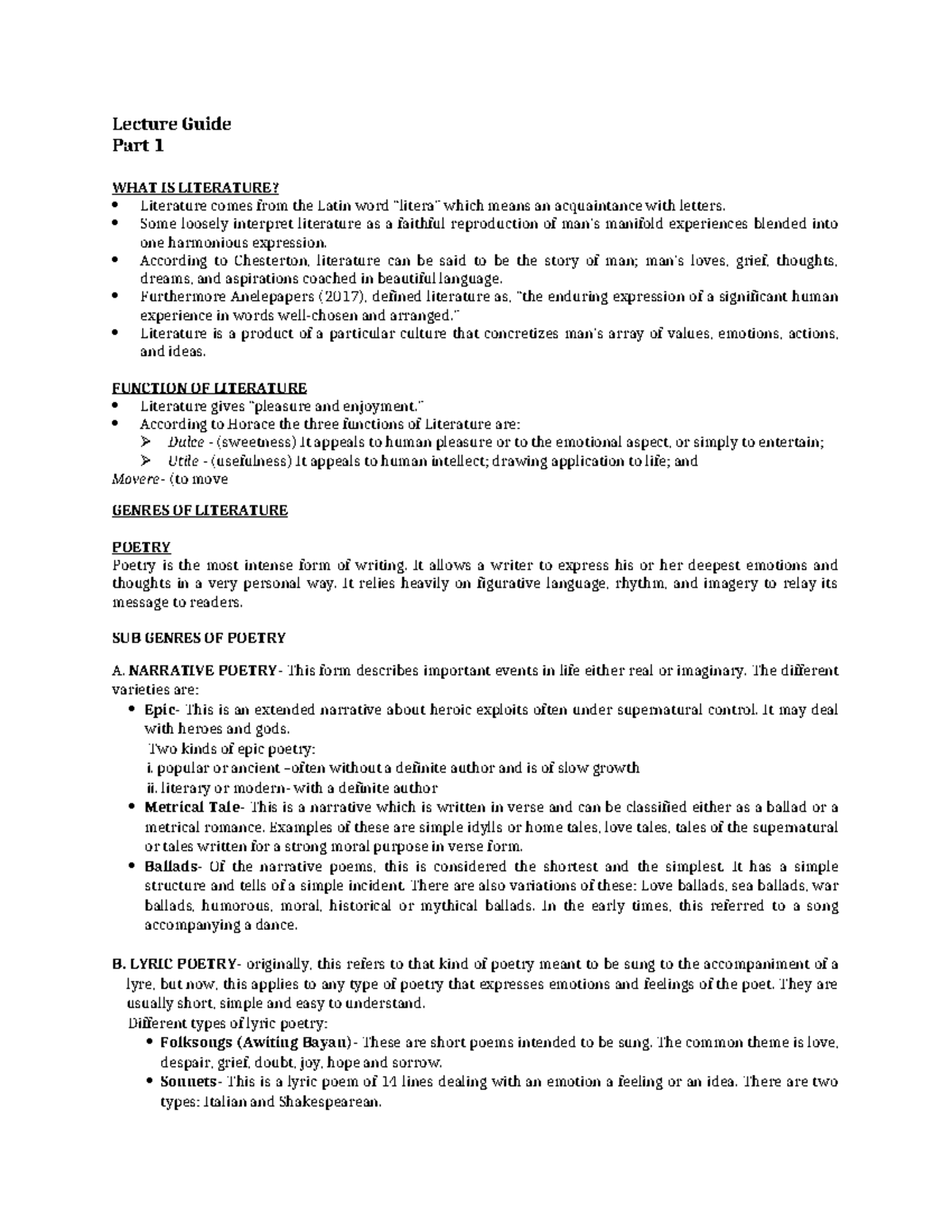 Great BOOK 1 Nature OF Literature - Lecture Guide Part 1 WHAT IS ...