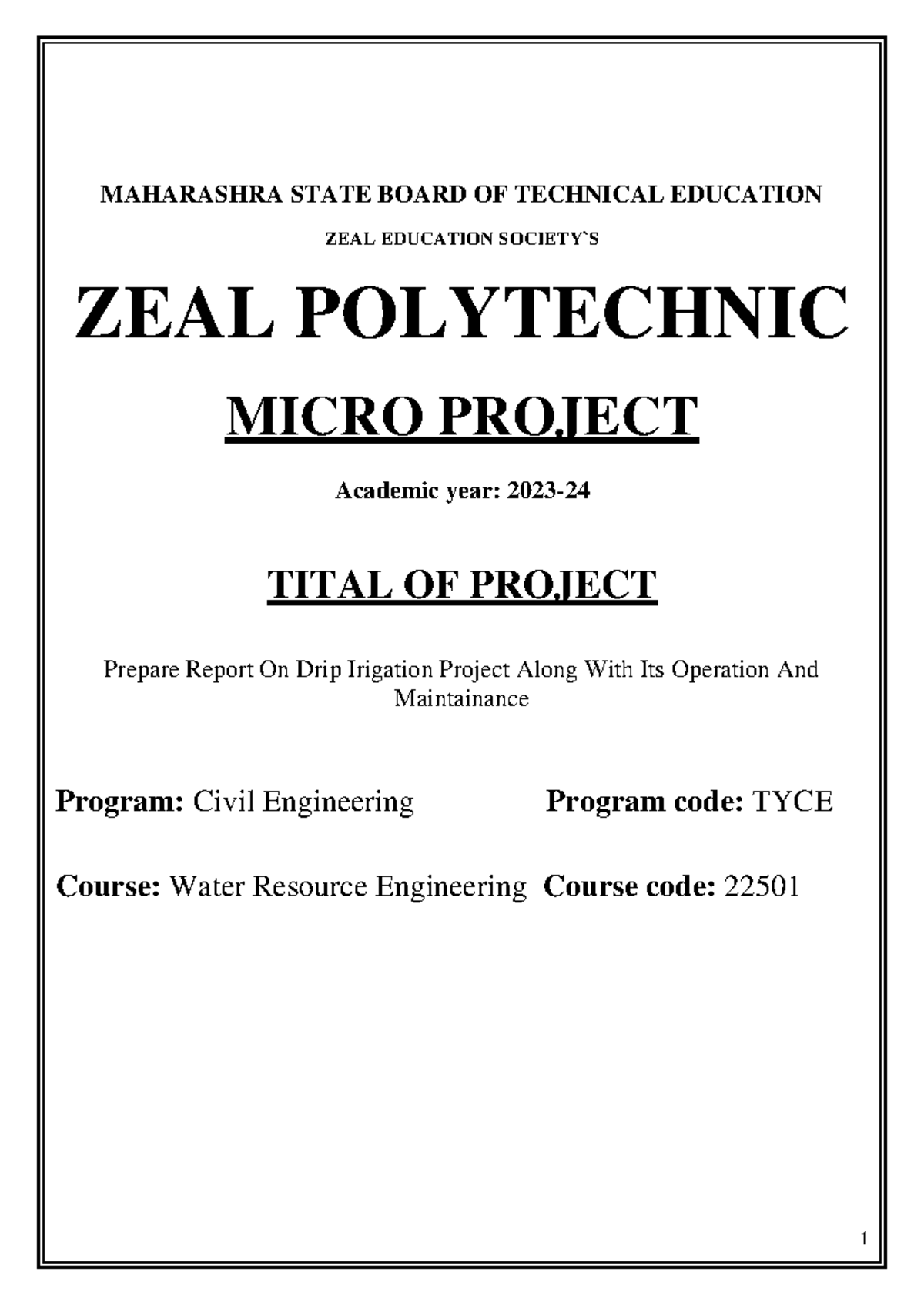 Drip Irrigation Micro Project Report - Water Resource Engineering ...
