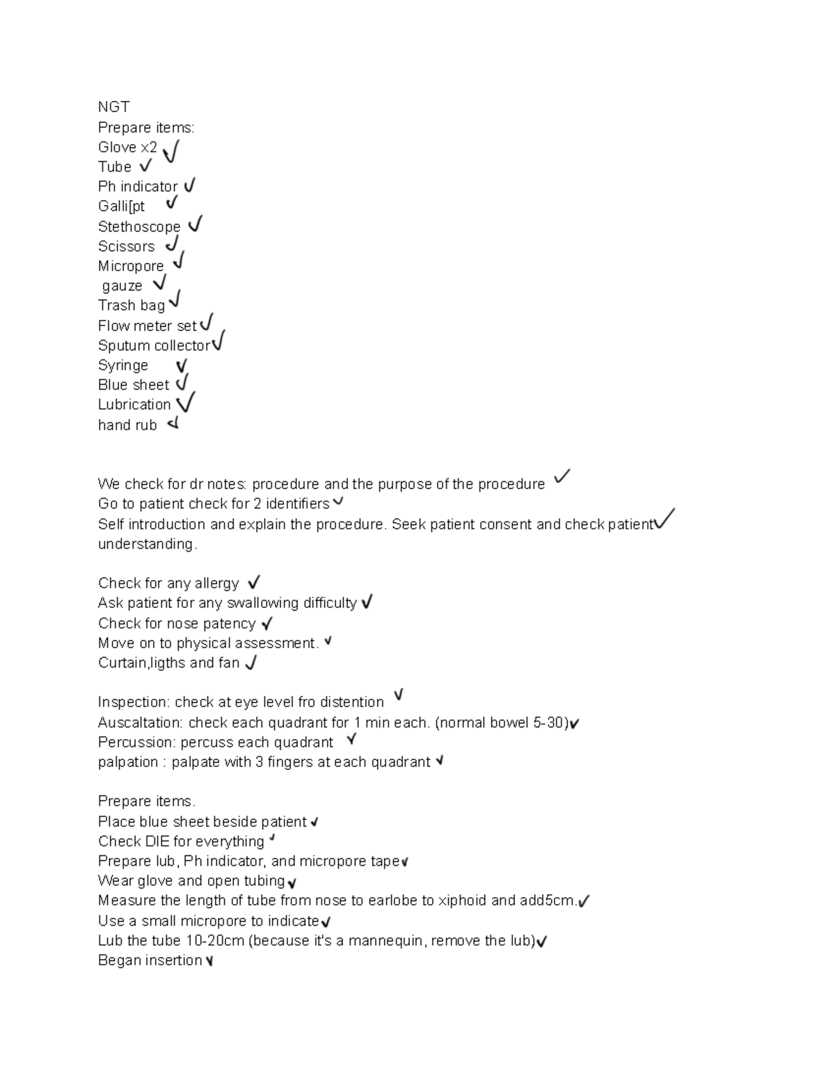 NGT and IDC Insertion Procedure - NYP Year 2 Nursing Guide - Studocu