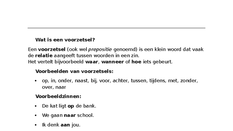 Wat is een Voorzetsel? Uitleg en Oefeningen (NED101) - Studocu