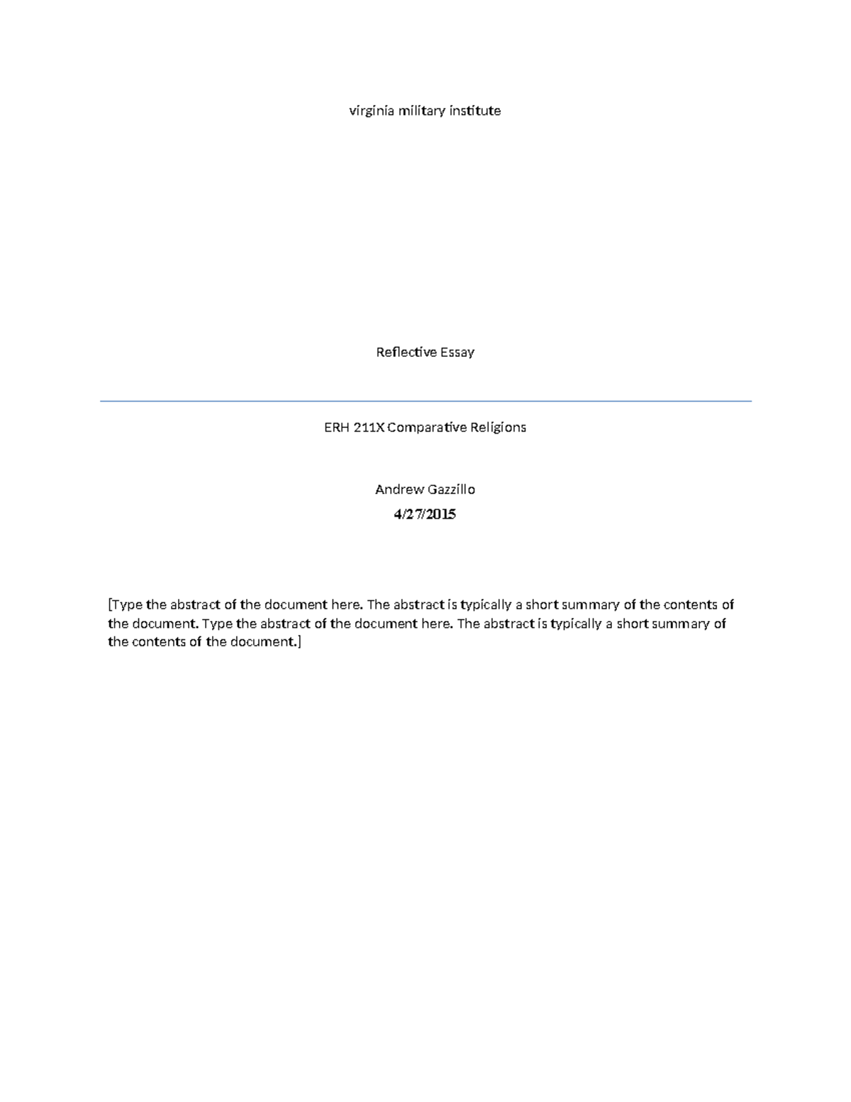Reflective Essay on Comparative Religions - ERH 211X - Studocu
