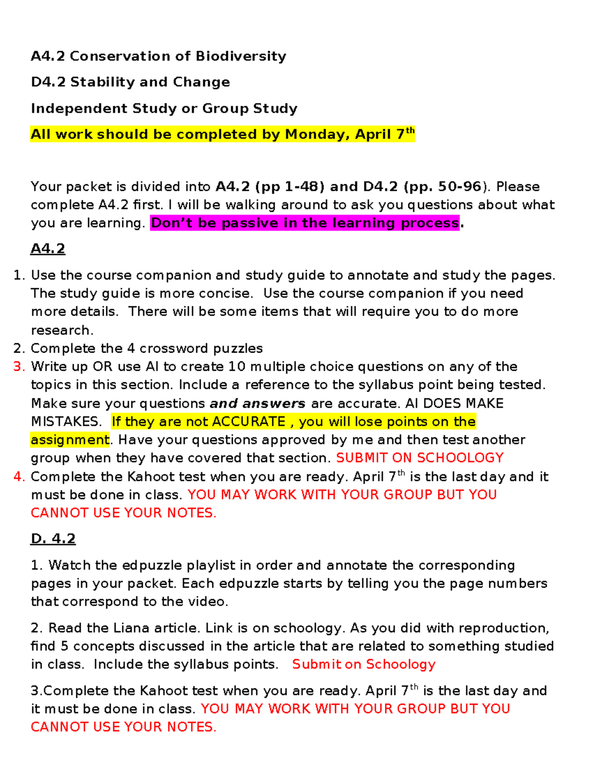A4.2 and D4.2 conservation of biodiversity independent study guide ...
