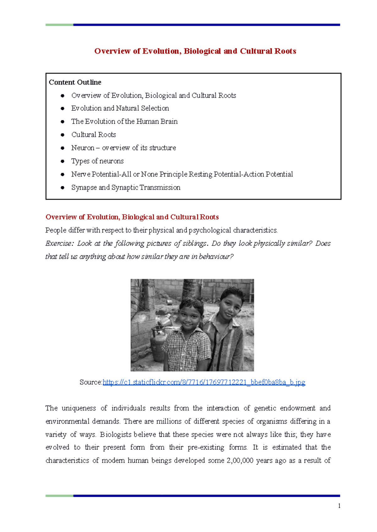 Evolution and Natural Selection: Biological and Cultural Roots (PSY 101 ...