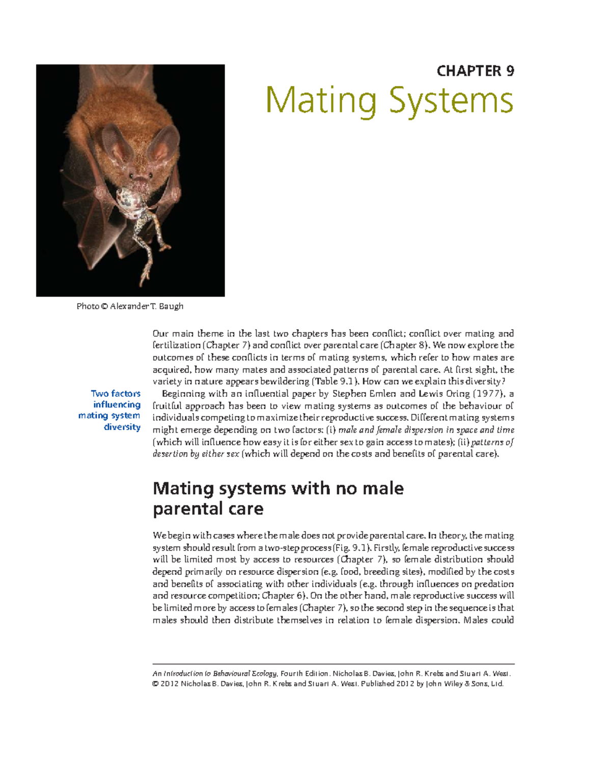 CHAPTER 9 Mating Systems: Insights into Animal Behavior - Studocu