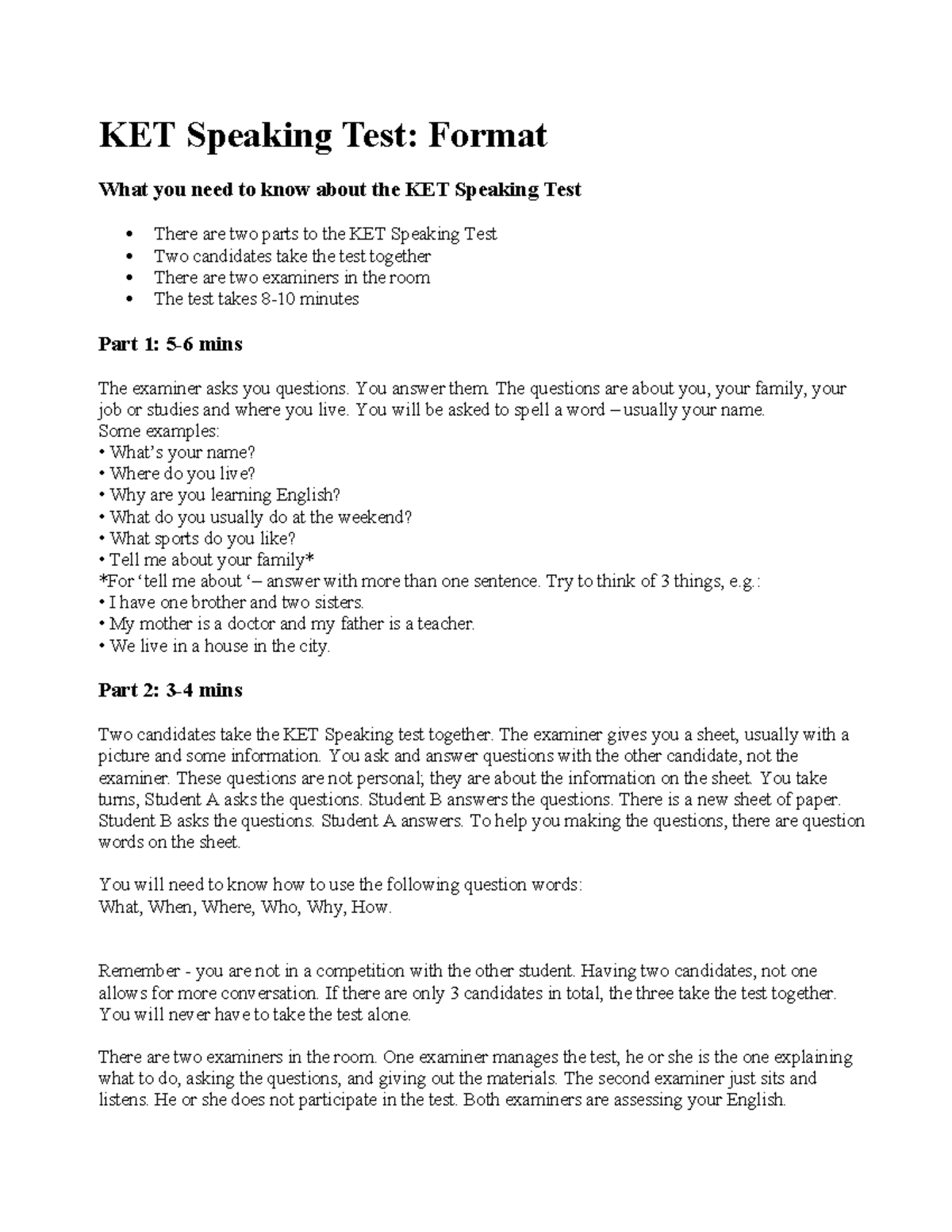 KET Speaking Test Format (Hình thức của phần KET Speaking) - KET ...