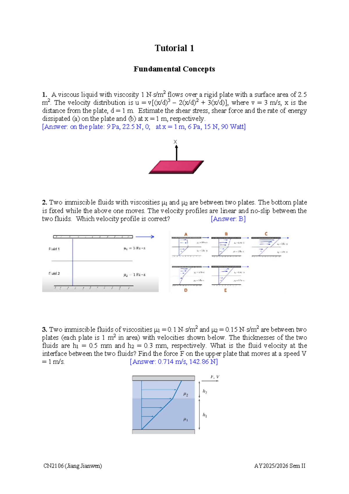 CN2106 Tutorial 1: Fundamental Concepts & Dimensional Analysis - Studocu