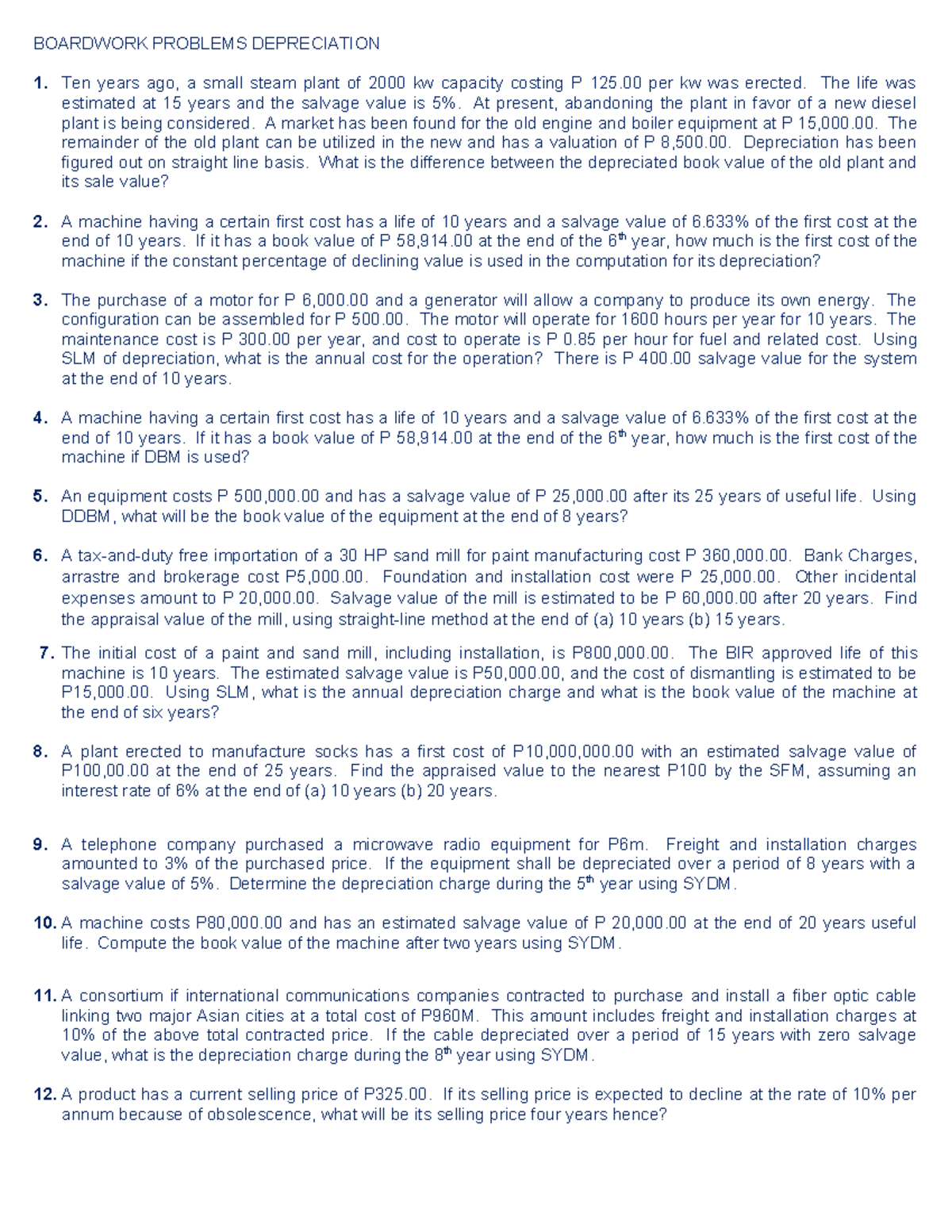 Boardwork Problems on Depreciation: Detailed Analysis and Calculations - Studocu