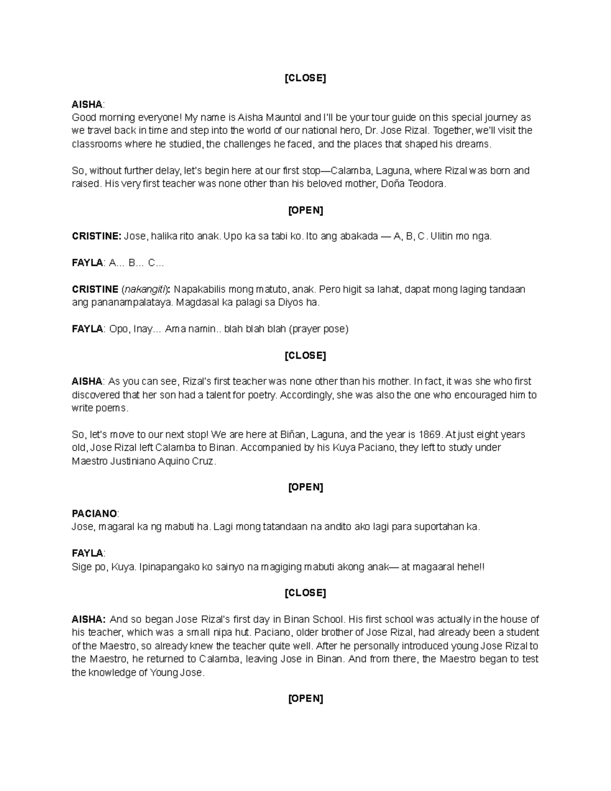 Roleplay Script: GEC109 - Journey Through Jose Rizal's Life - Studocu