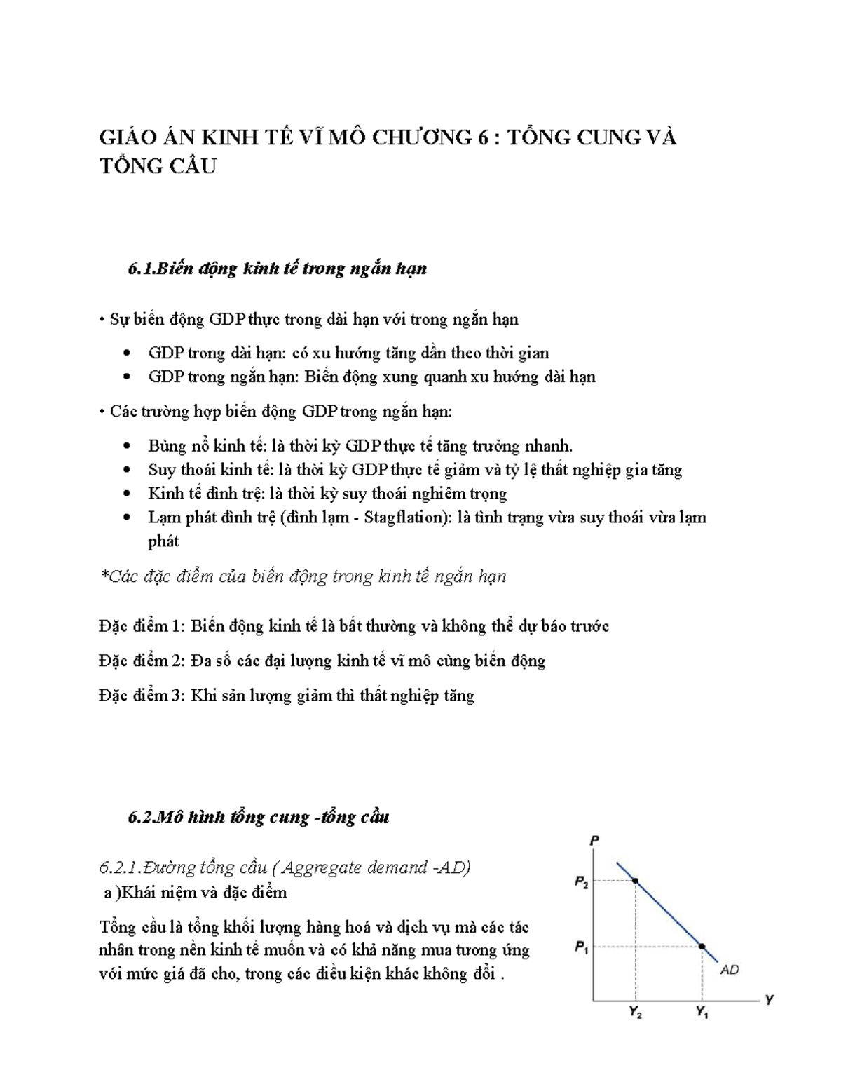 GIÁO ÁN KTVM CHƯƠNG 6: TỔNG CUNG VÀ TỔNG CẦU - ÔN TẬP - Studocu