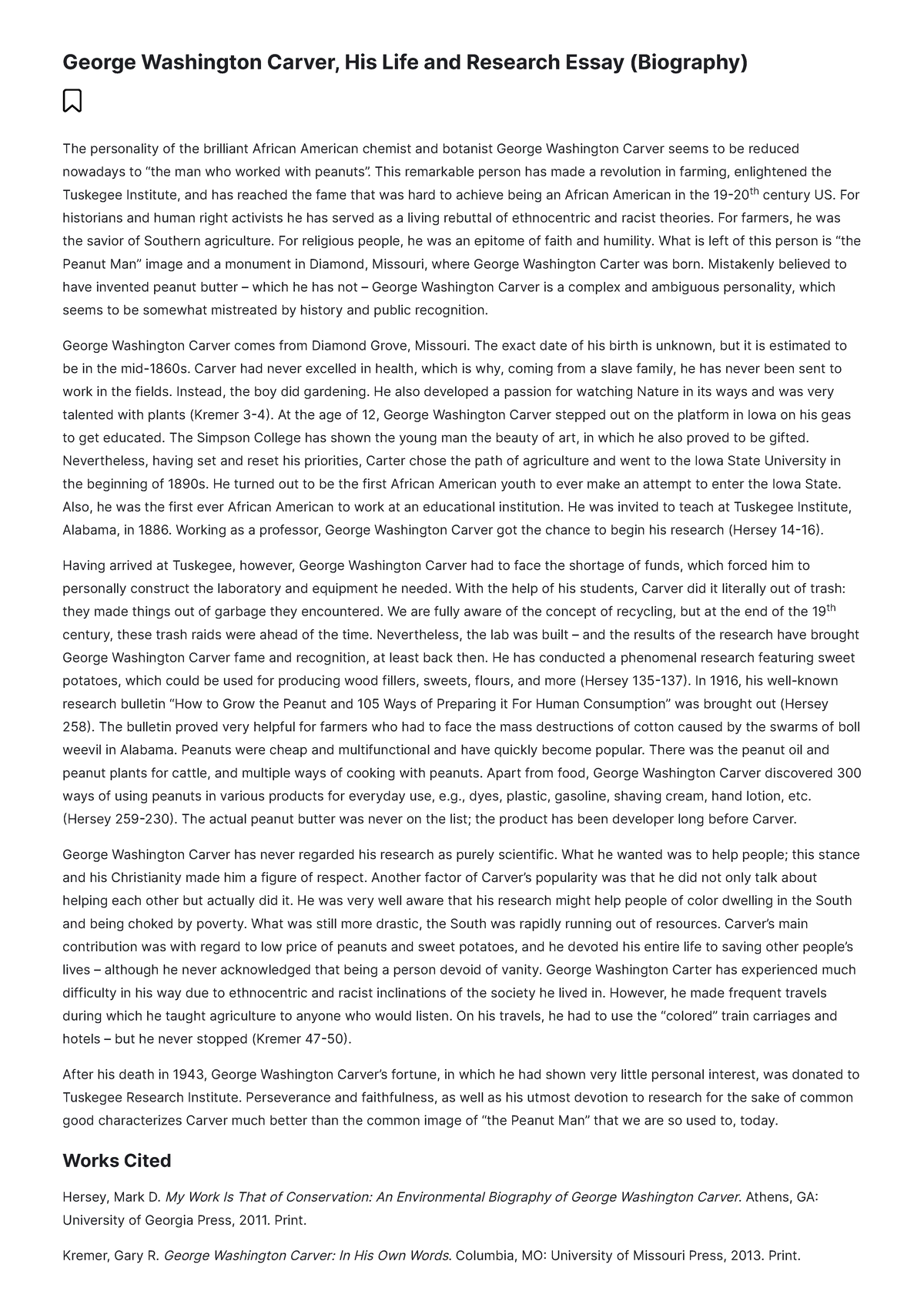 George Washington Carver: Life & Research Biography Essay (BIO 101 ...