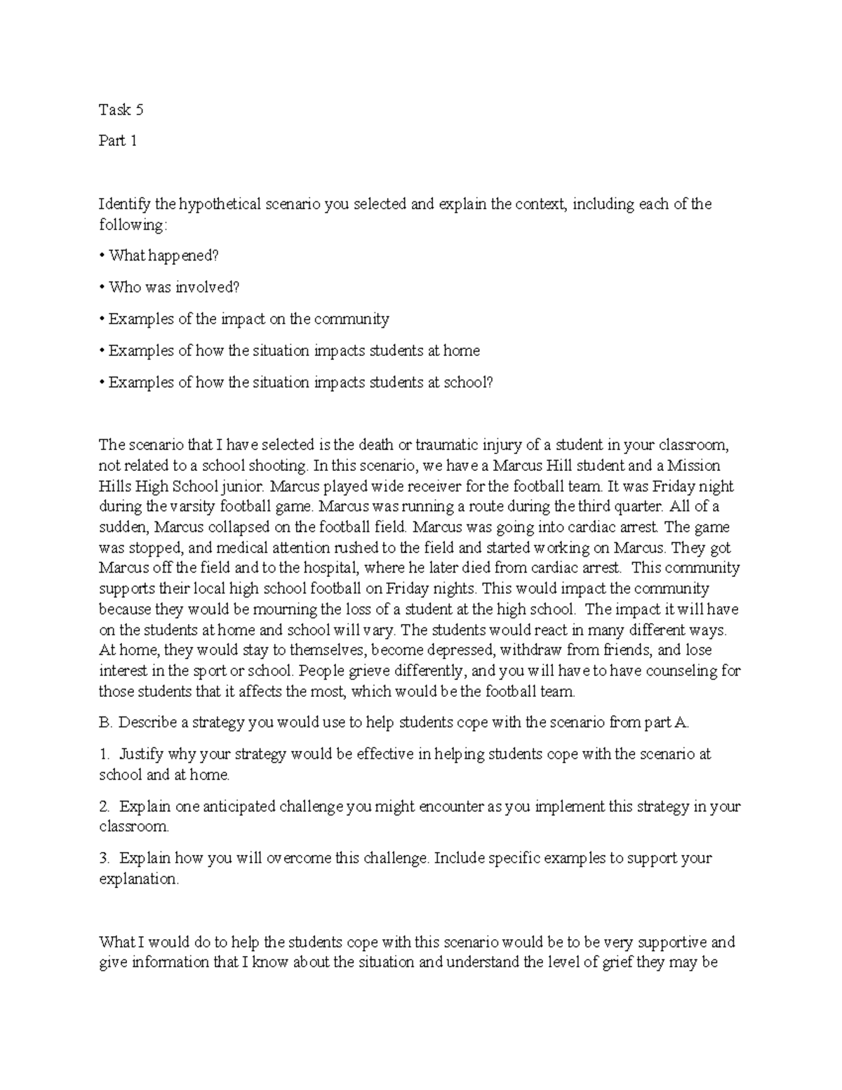 Wgu Task 5 - task 5 - Task 5 Part 1 Identify the hypothetical scenario ...