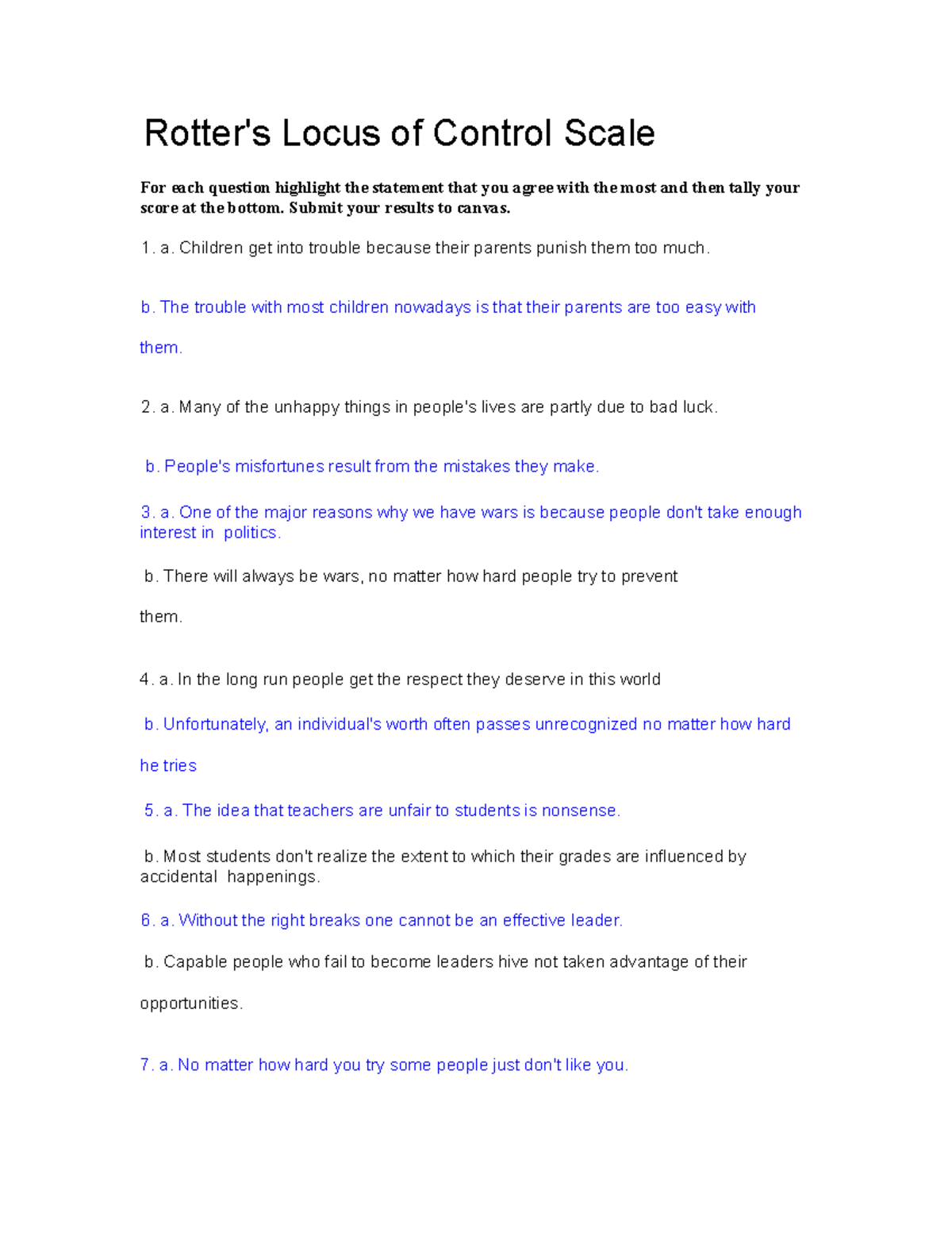 LOC Scale & Scoring: Understanding Locus of Control - Studocu