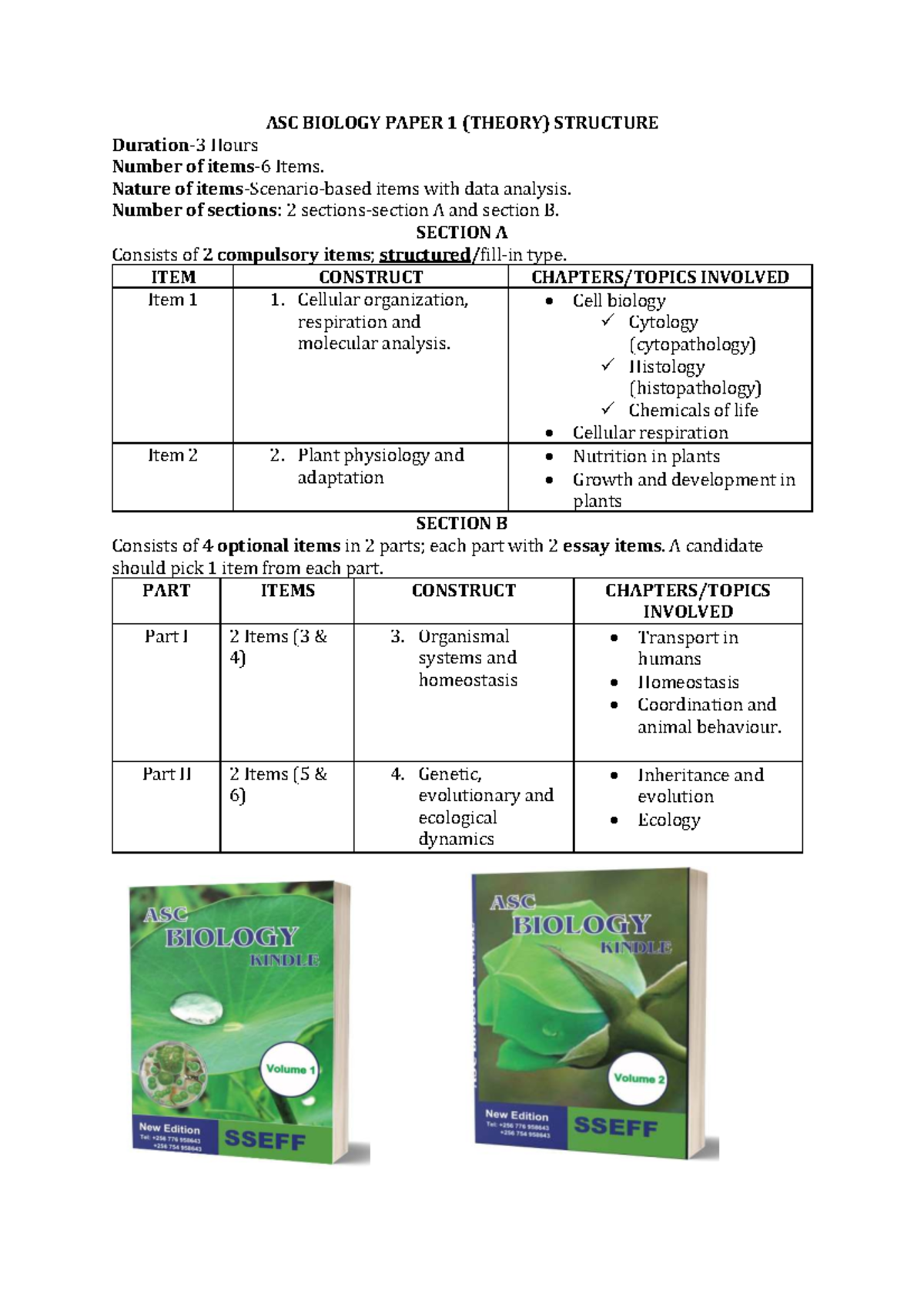 ASC BIO 1 Theory Paper Structure & Item Analysis - Studocu