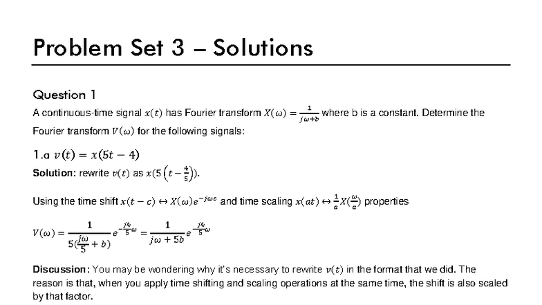Problem Set 3 Solutions: Fourier Transform Techniques and Properties - Studocu