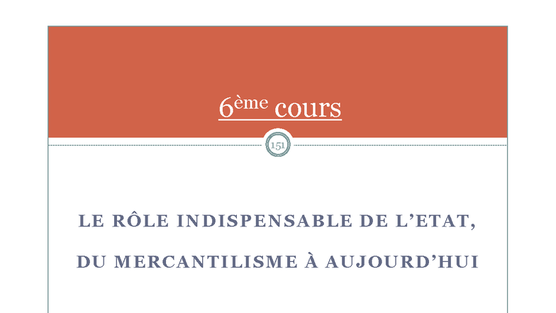 Cours 6 - Apontamentos sur le Mercantilisme et l'Économie - Studocu
