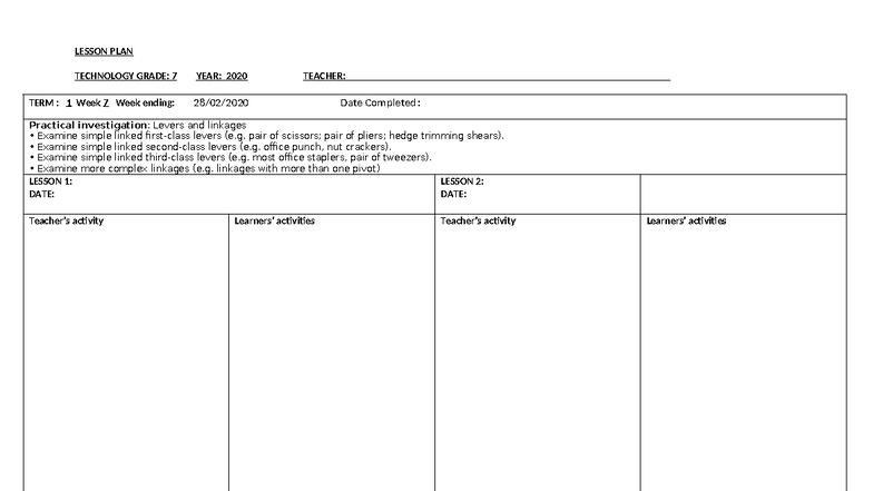 Grade 7 Technology Lesson Plan: Term 1 Week 7 (2020) - Studocu