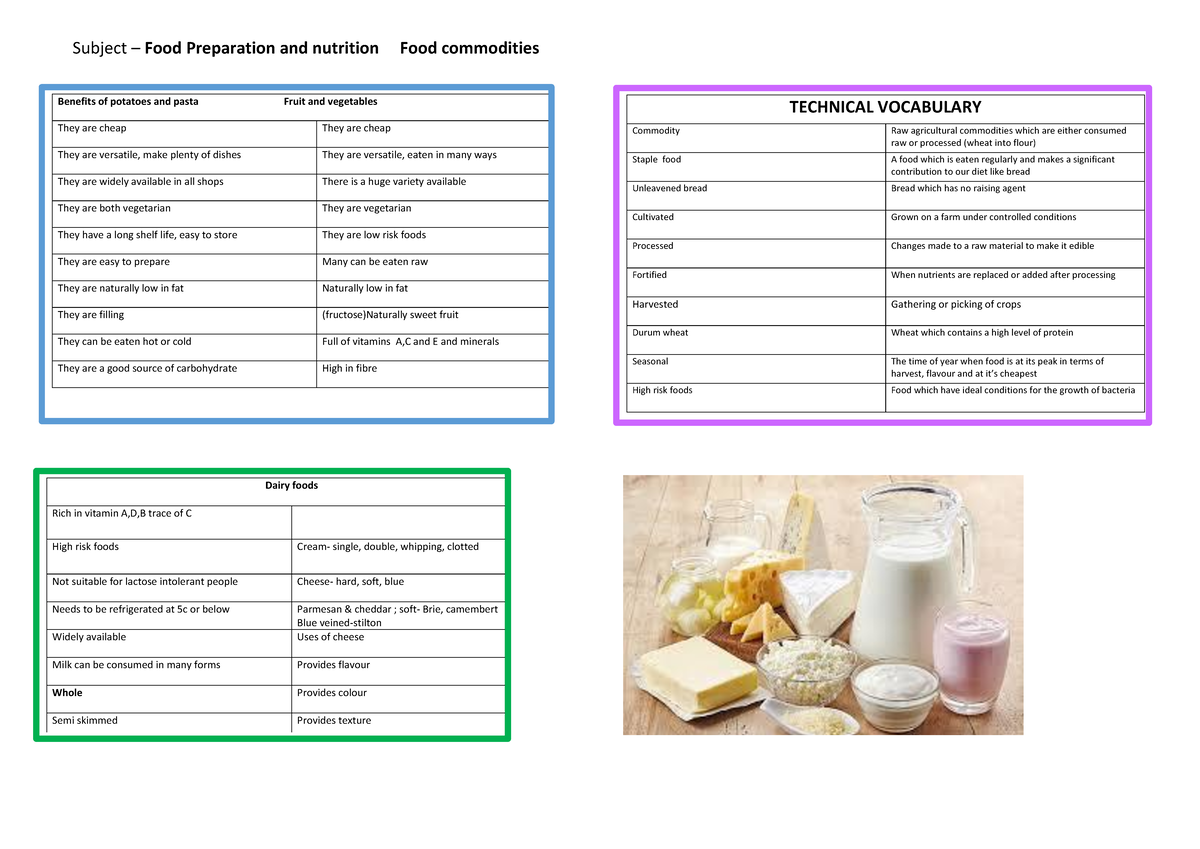 Food Preparation and Nutrition: Benefits of Potatoes & Pasta - Studocu