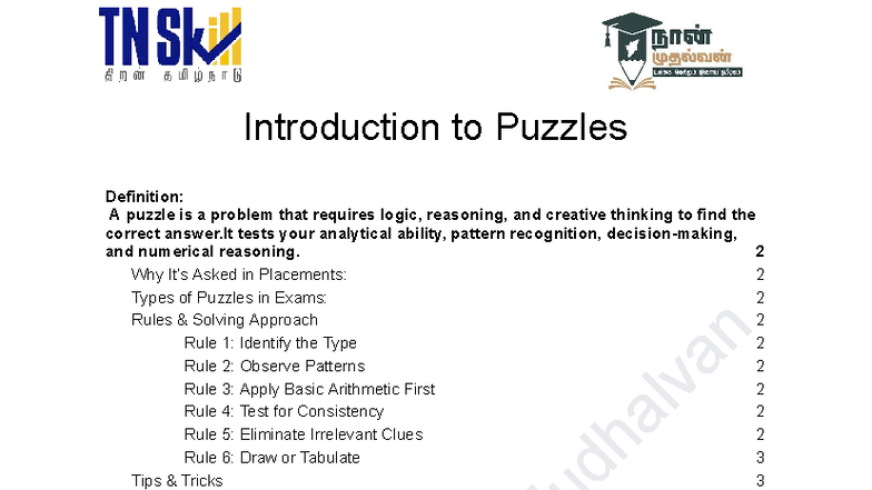 Numerical Puzzles Cheat Sheet for Day 1: Tips & Examples - Studocu