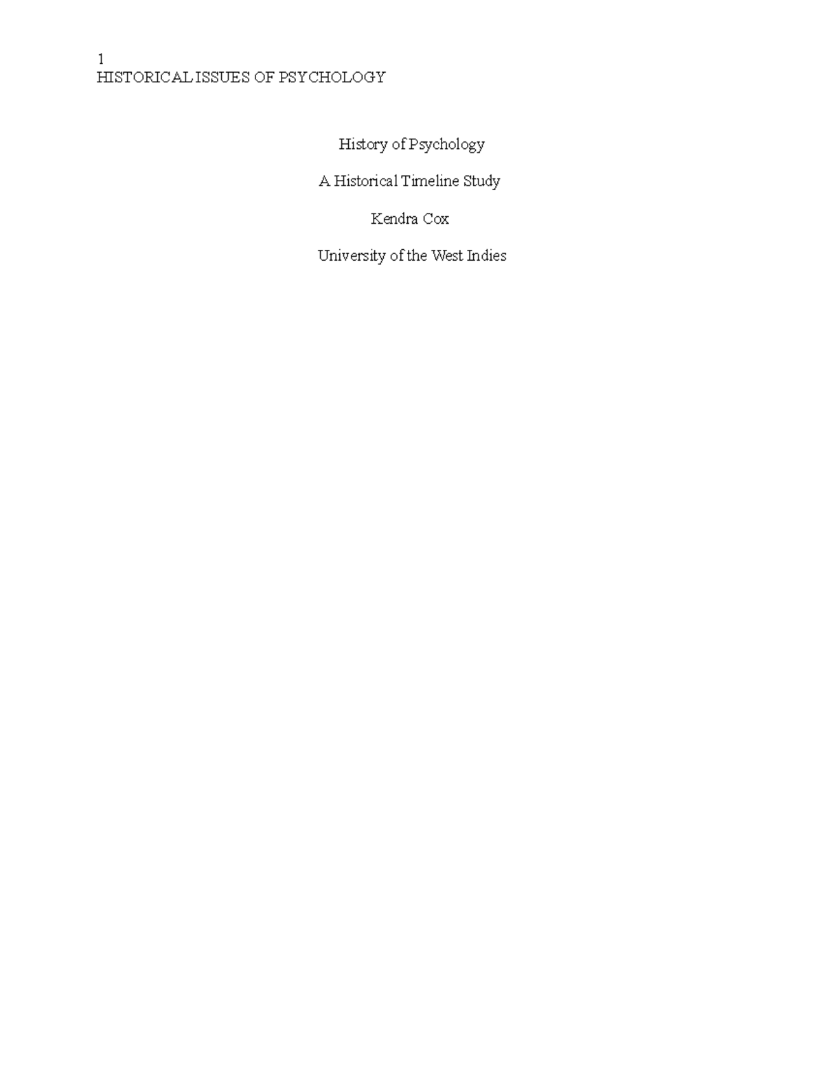 HIST 101: History of Psychology Assignment - Timeline Analysis and ...