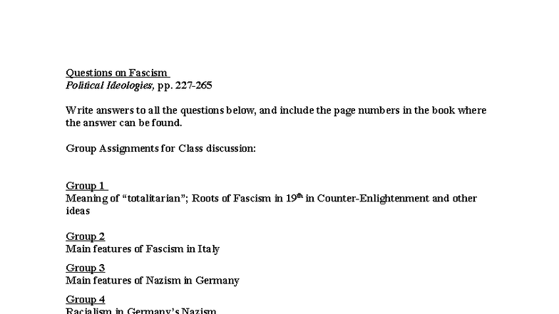 Fascism: Questions and Group Assignments on Political Ideologies (pp ...