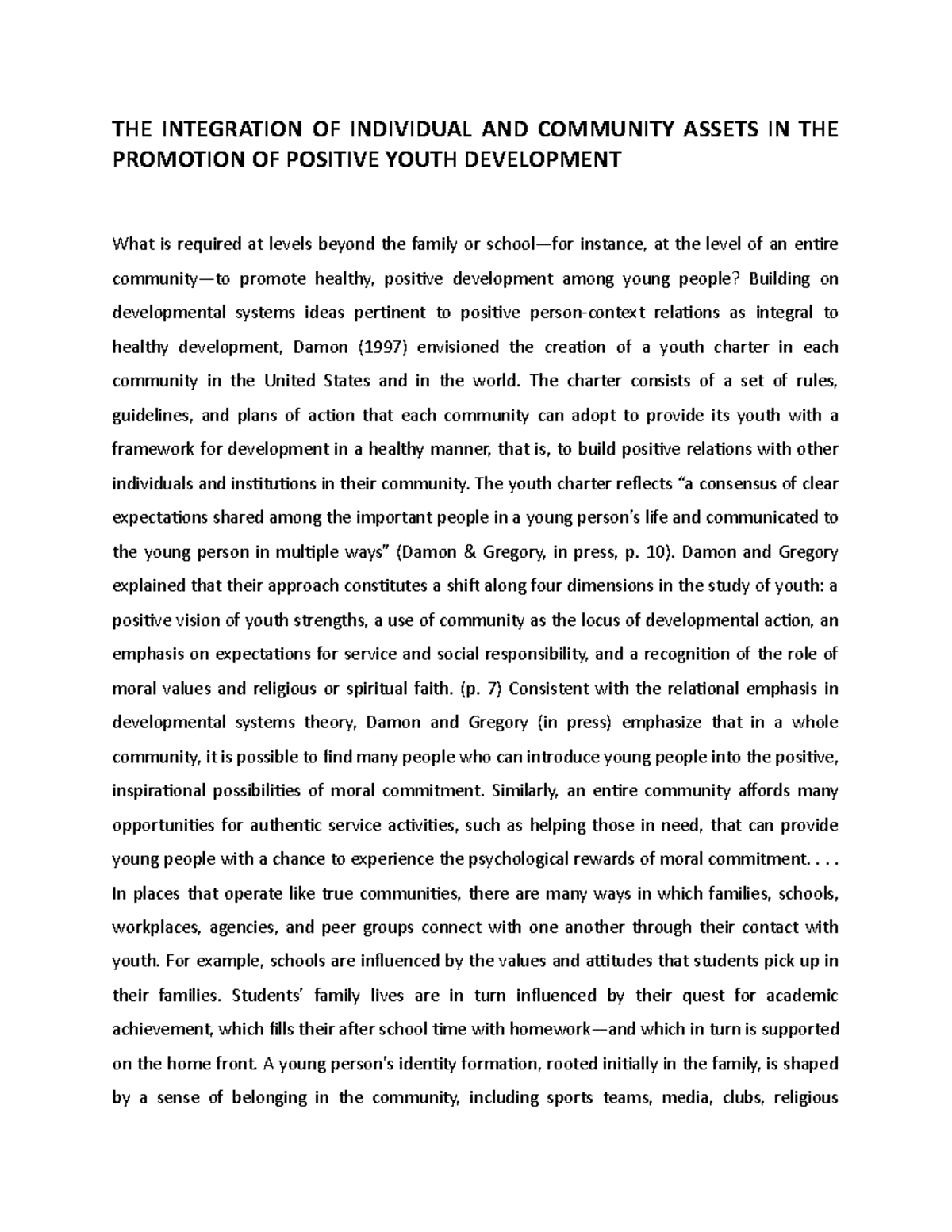 THE Integration OF Individual AND Community Assets IN THE Promotion OF ...