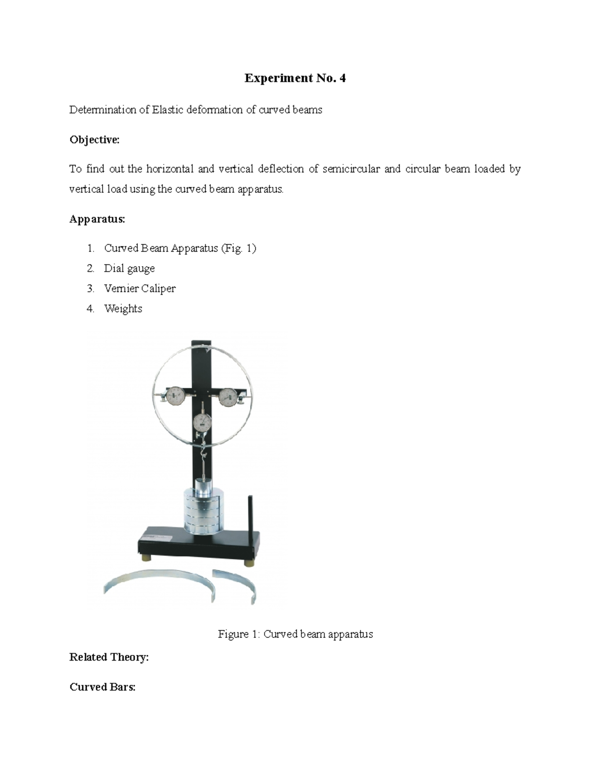 Lab 4: Curved Beam Elastic Deformation Experiment Summary - Studocu