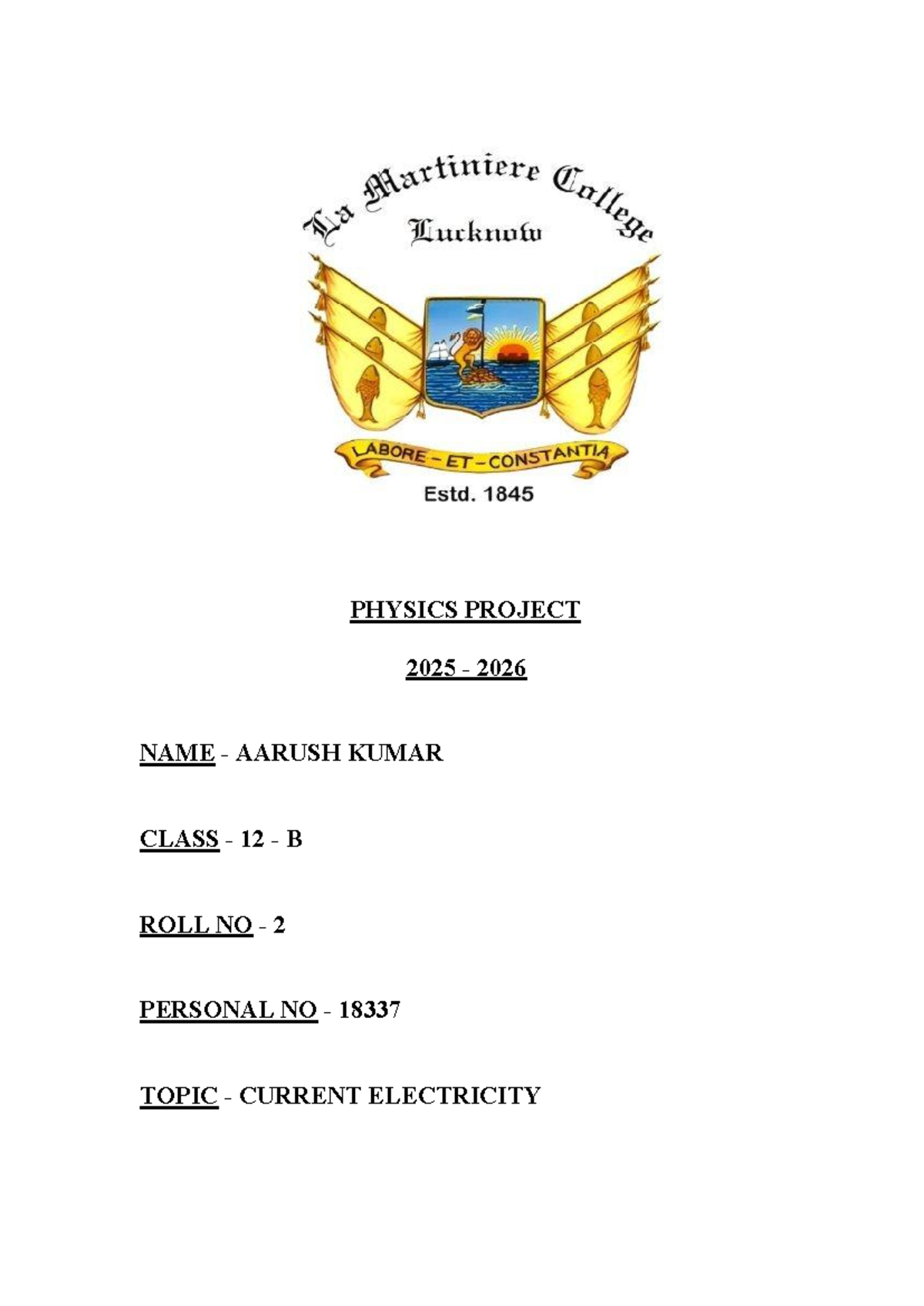 PHYSICS PROJECT (CLASS 12B) ON CURRENT ELECTRICITY 2025-2026 - Studocu
