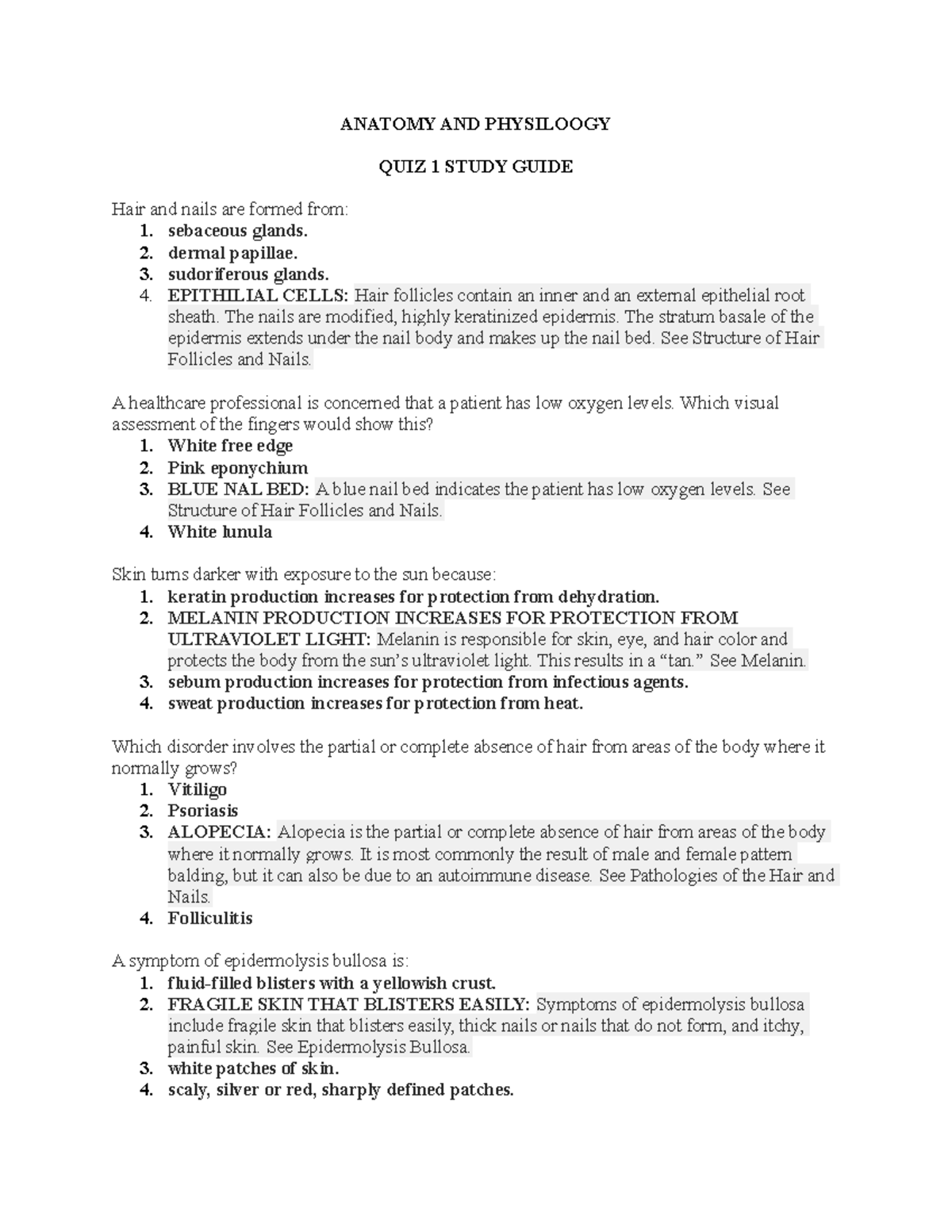A.p. Quiz 1 Study Guide - Integumentary System Concepts - Studocu