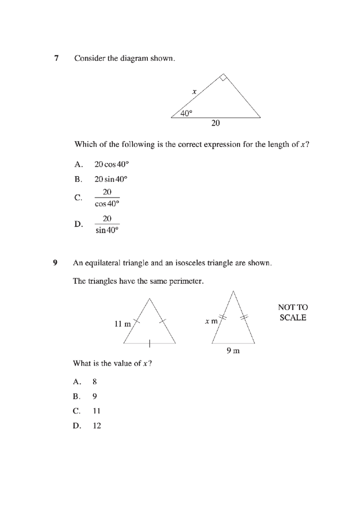Math Questions: Trigonometry & Area Concepts (MATH101) - Studocu