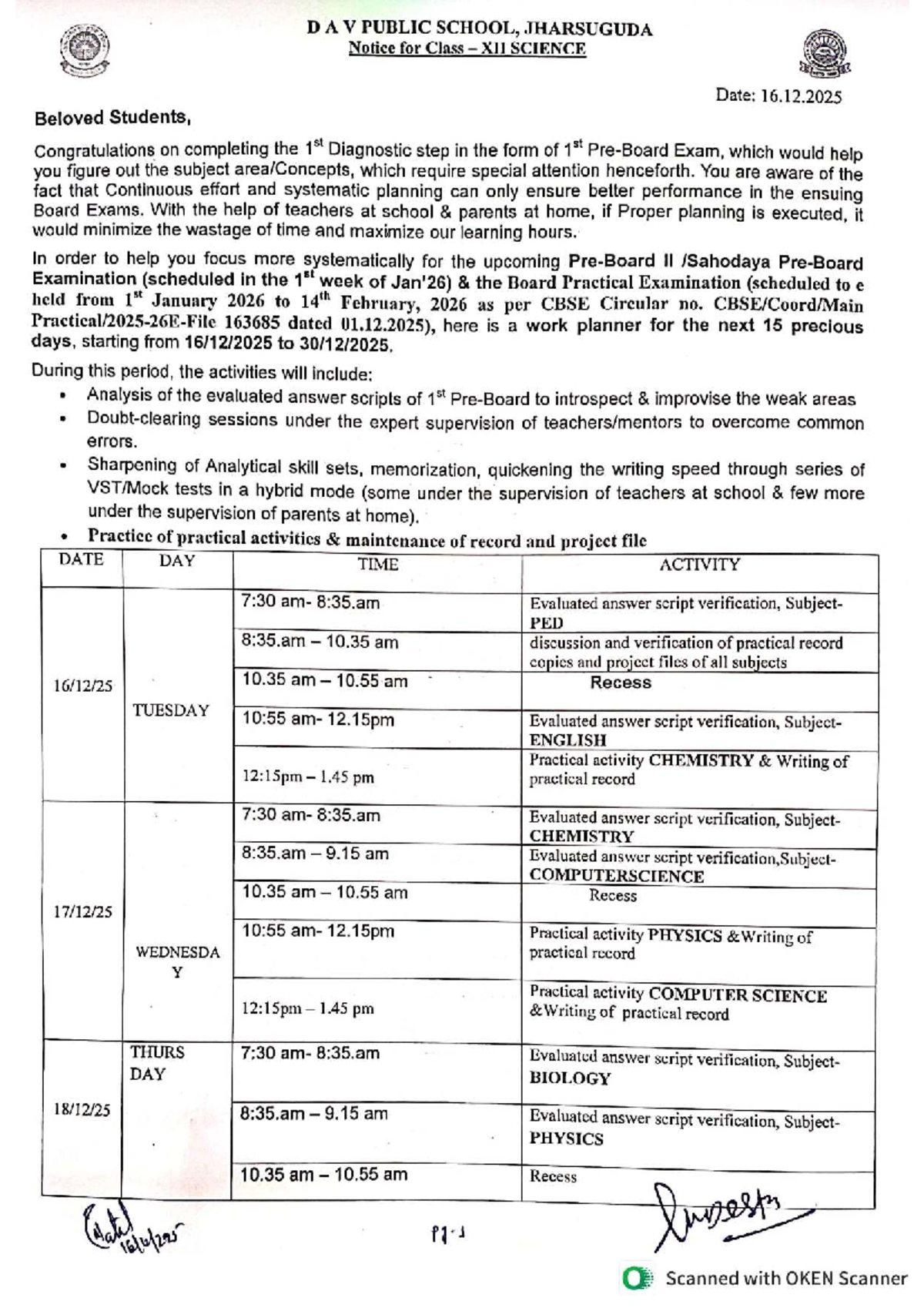 Revision Planner for Class XII Science - 1st Week of Board Exams - Studocu