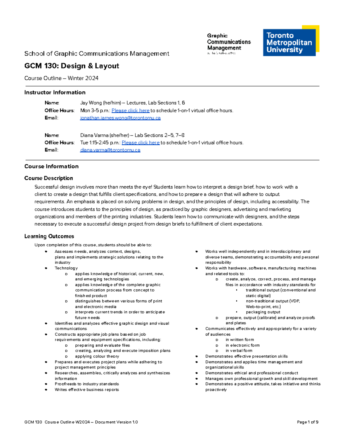 GCM 130: Design Layout Course Outline - Winter 2024 - Studocu