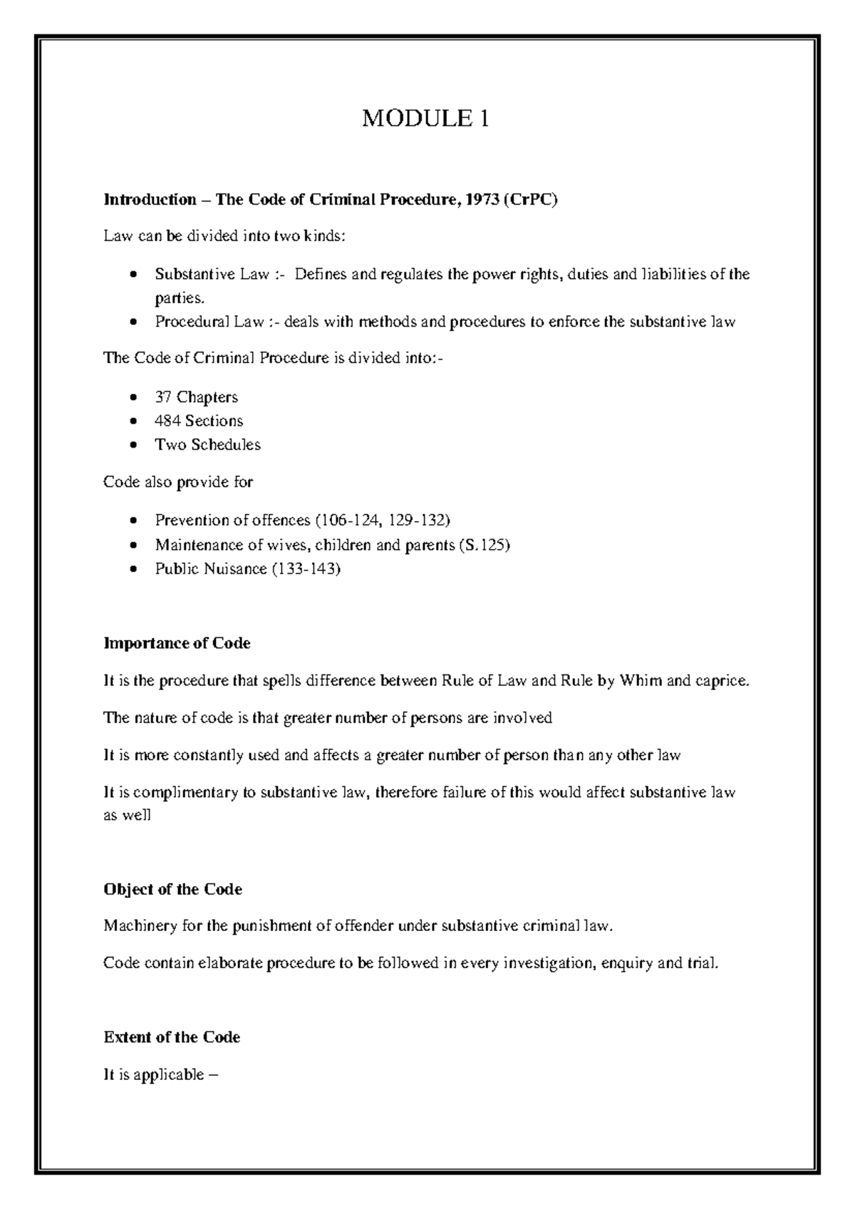 CrPC Module 1: Overview of the Code of Criminal Procedure, 1973 - Studocu