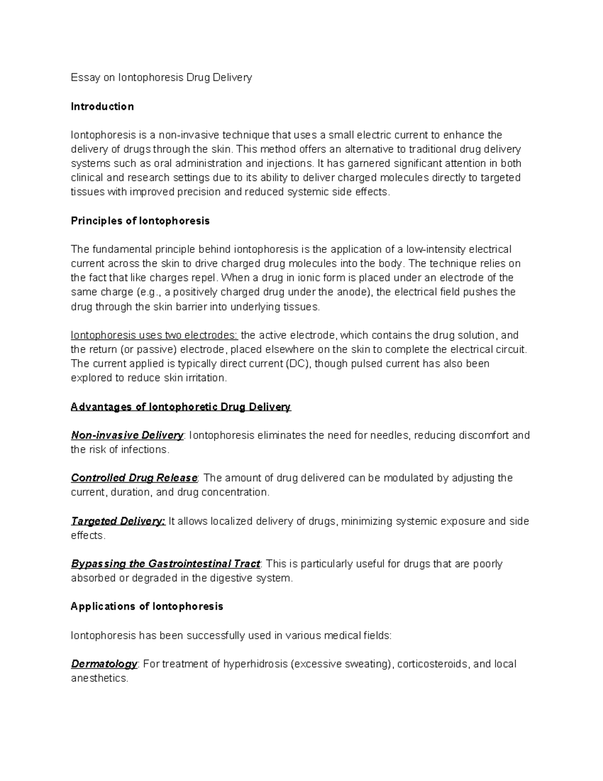 Iontophoresis Drug Delivery: An In-Depth Essay on Applications ...