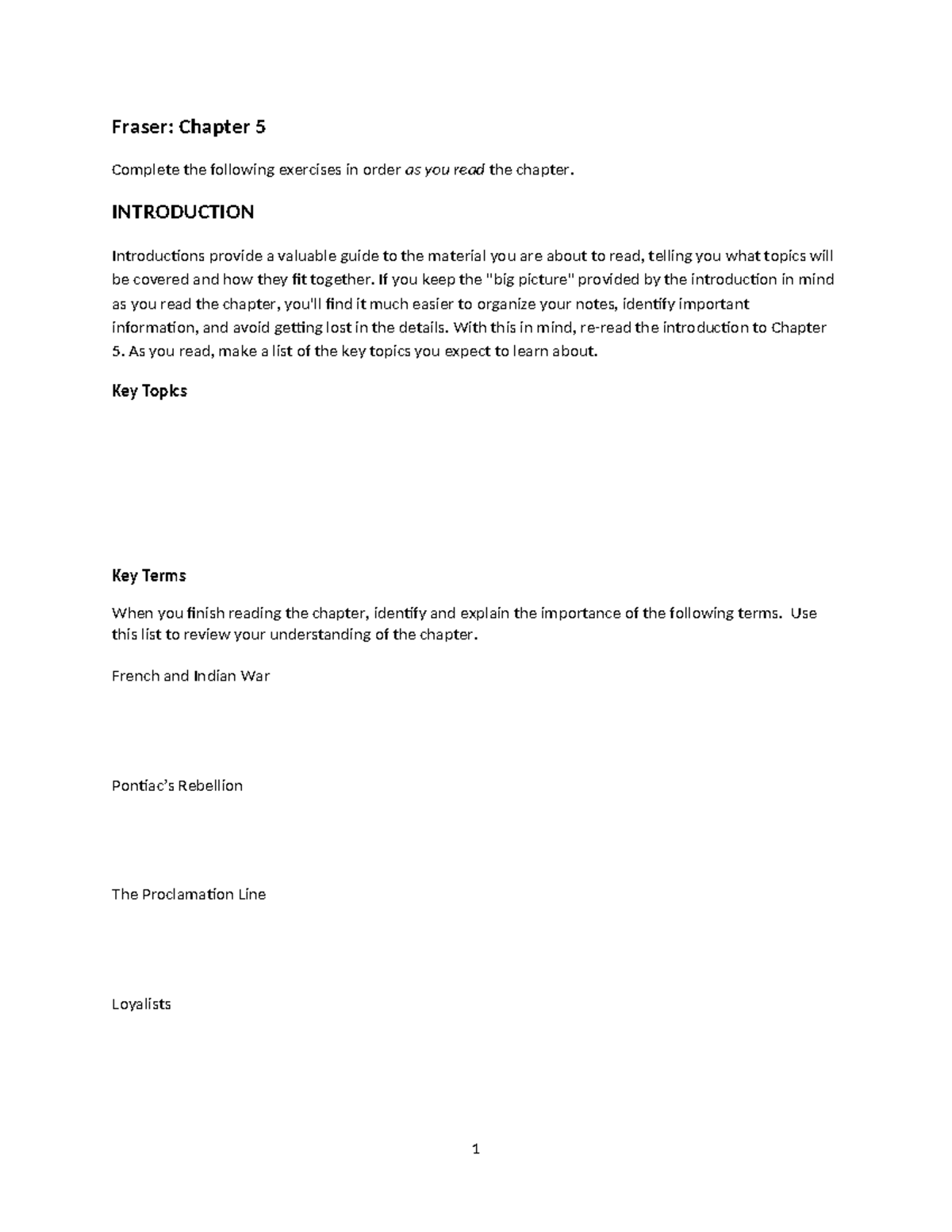 Apush Chapter 5 Study Guide - Fraser: Chapter 5 Complete the following ...