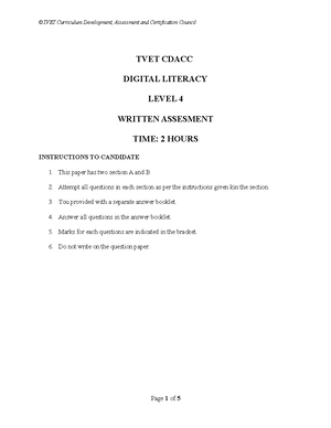 Digital Literacy Level 5 - TVET CDACC DIGITAL LITERACY LEVEL 5 WRITTEN ...