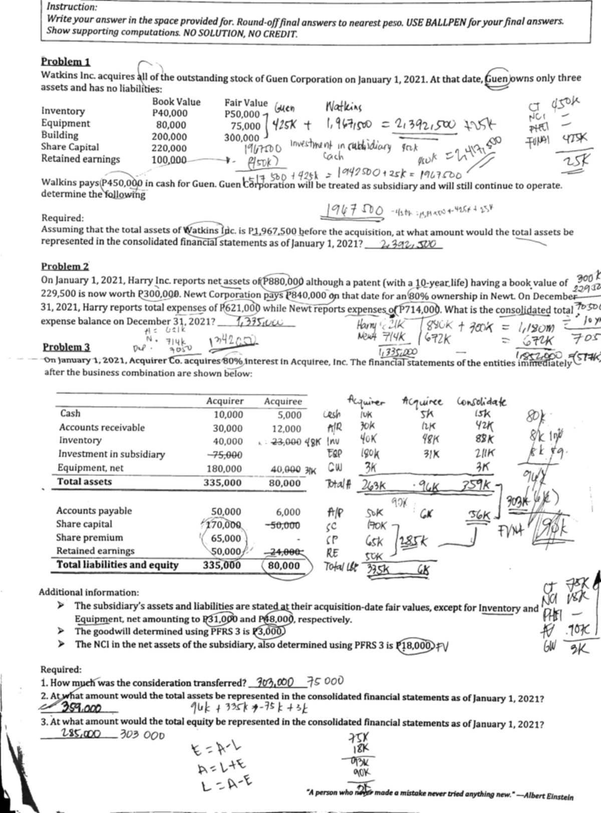 Busscom - Answer Key for Business Combinations (Final Exam) - Studocu