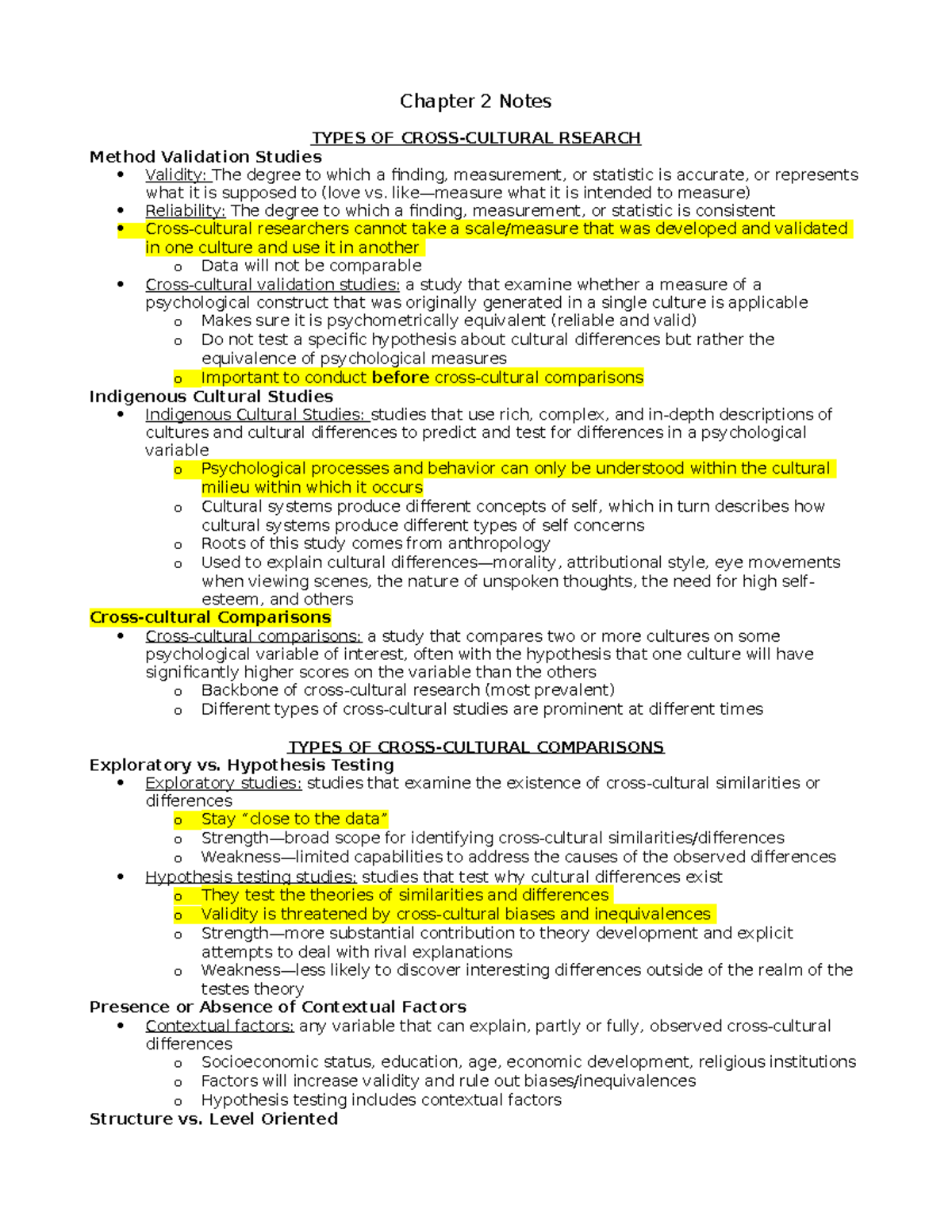 Chapter 2 Notes - Exploring Types of Cross-Cultural Research Methods ...