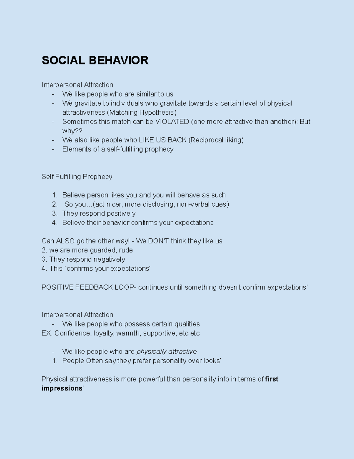Psyc1002 Module 4-5 Notes: Social Behavior & Interpersonal Attraction ...