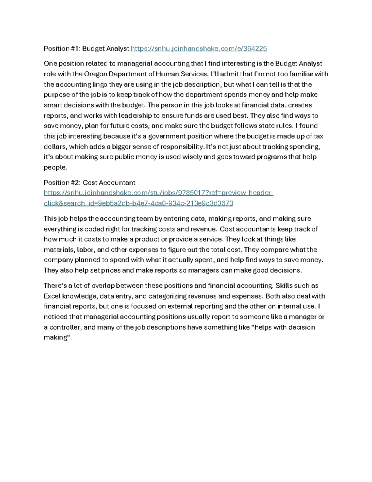 ACC 202 Mod 1 Dis - Exploring Budget Analyst & Cost Accountant Roles ...