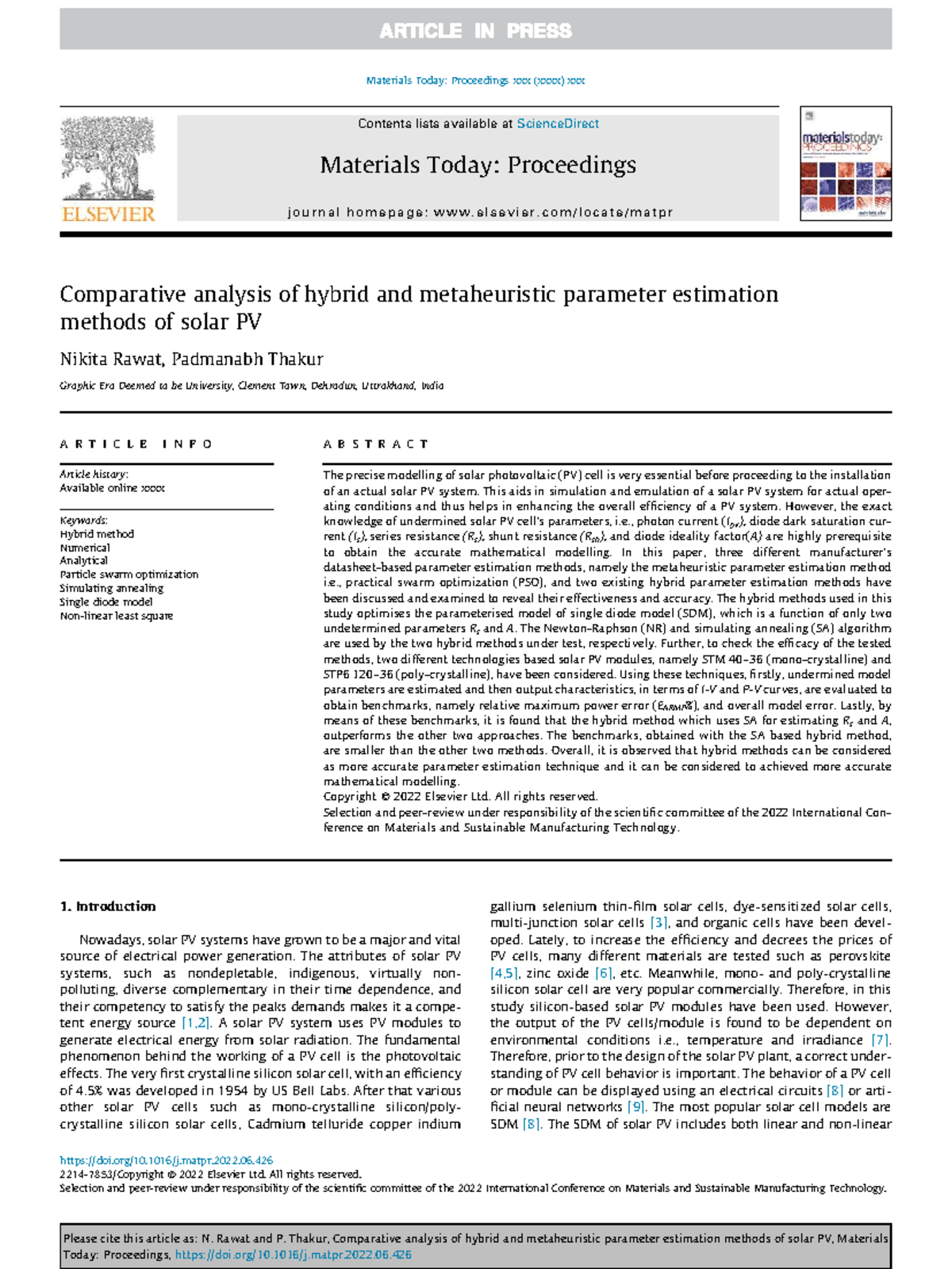 Comparative Analysis of Hybrid & Metaheuristic Parameter Estimation ...