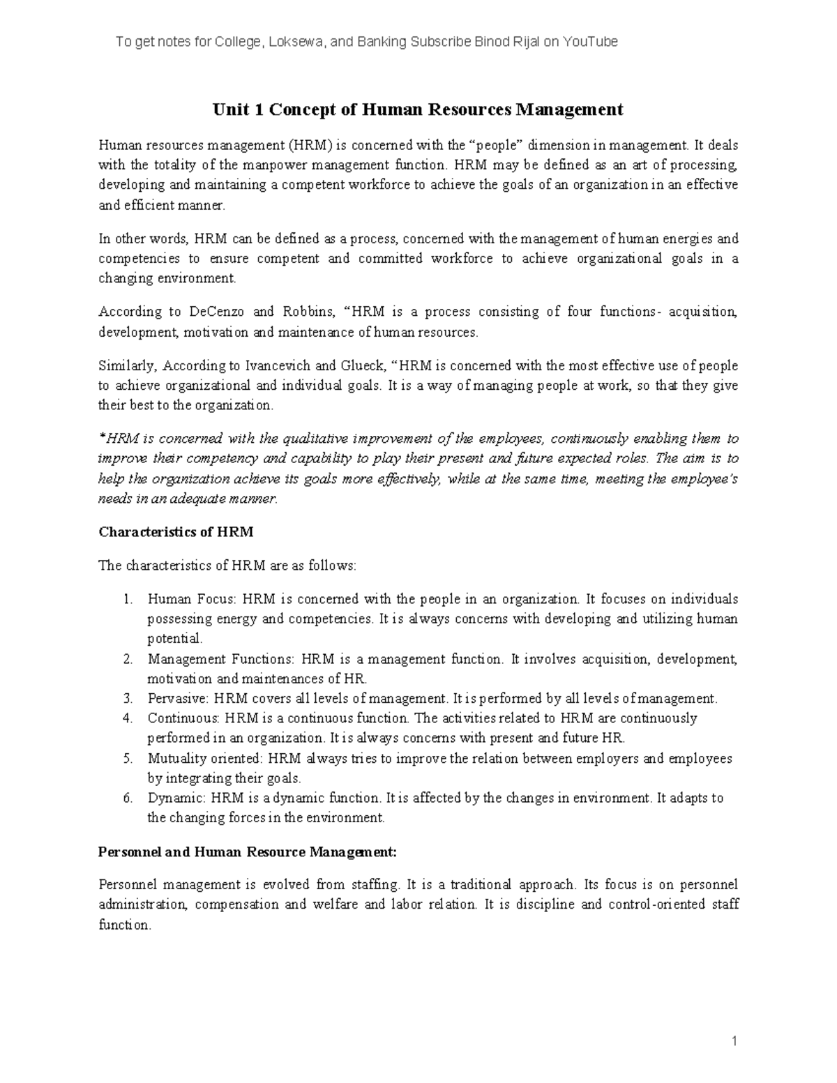 Human Resource Management (HRM) Comprehensive Notes मानब संशाधन ...